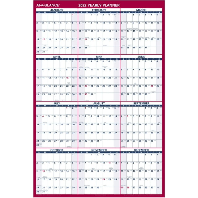 AT-A-GLANCE 2022 48" x 32" Yearly Calendar White/Red PM326-28-22 ...