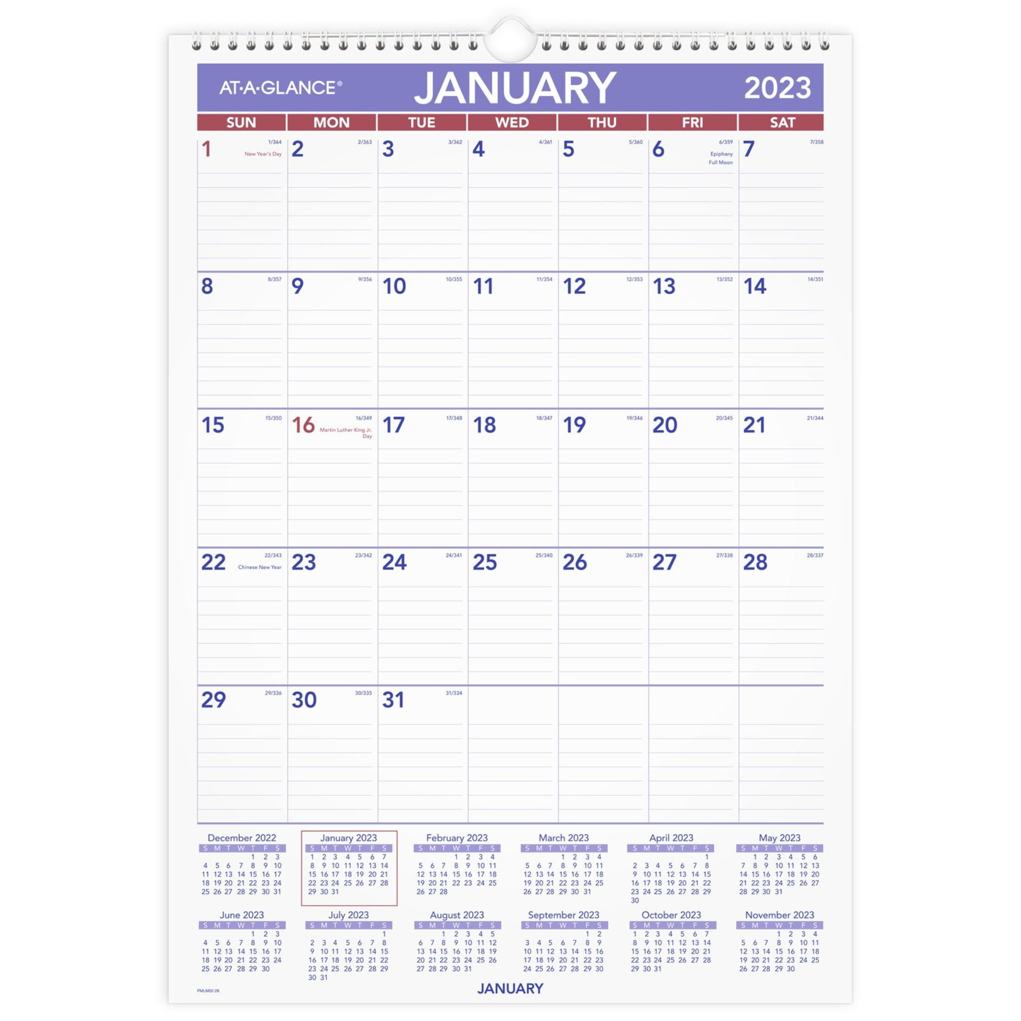 AT-A-GLANCE 2023 RY Erasable Monthly Wall Calendar, Medium, 12" x 17 ...