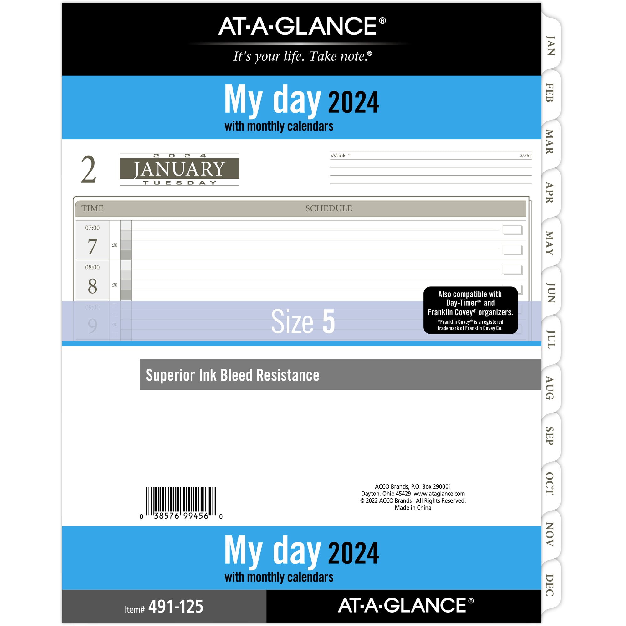 AT-A-GLANCE 2024 Daily Planner One Page Per Day Refill Loose-Leaf Folio ...