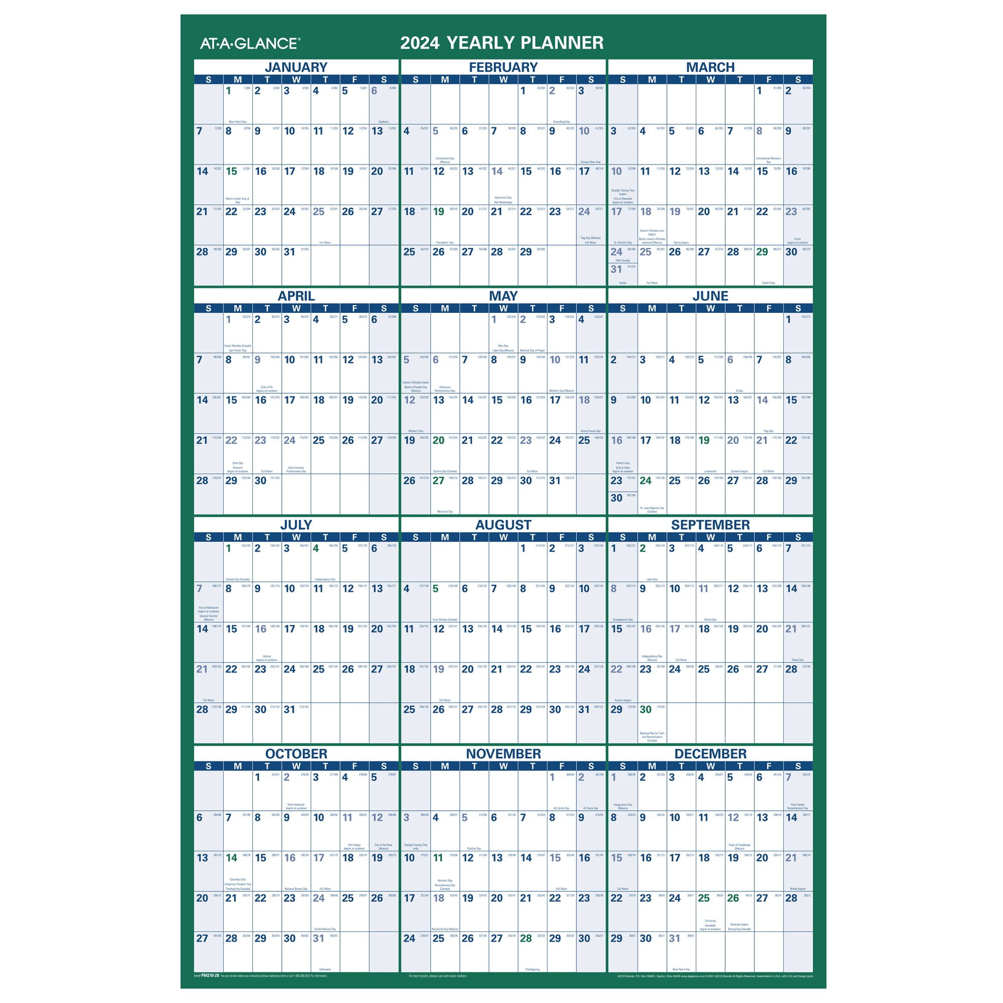 AT-A-GLANCE 2024 Oversized Vertical Reversible Erasable Wall Calendar ...