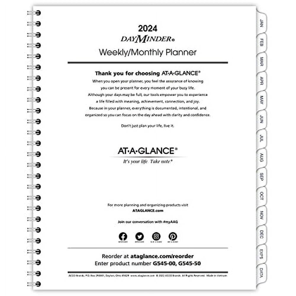 AT-A-GLANCE 2024 Weekly & Monthly Planner Refill for G545 Line Planners ...