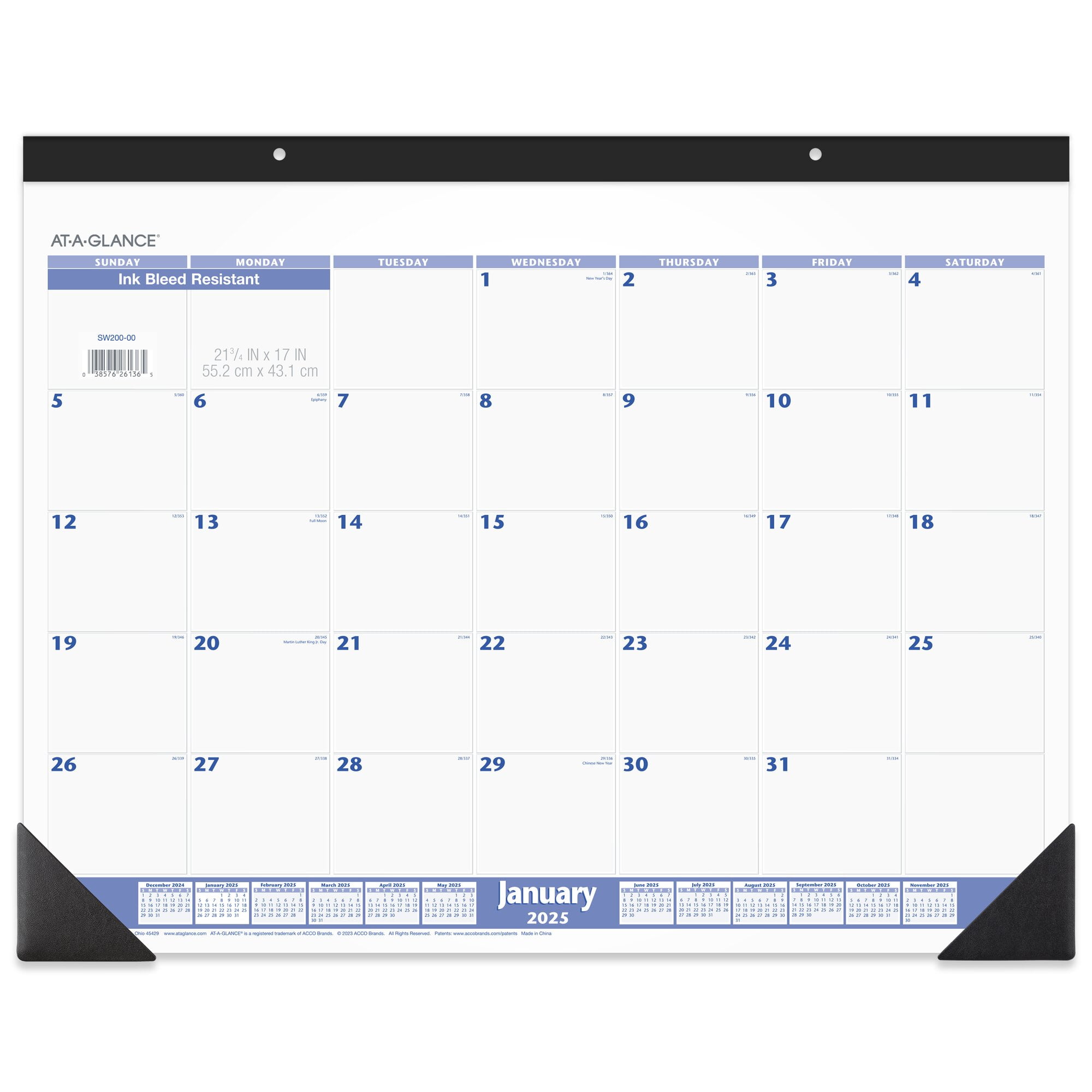 AT-A-GLANCE 2025 Monthly Desk Pad Calendar Blue and Gray Standard 21 34 ...