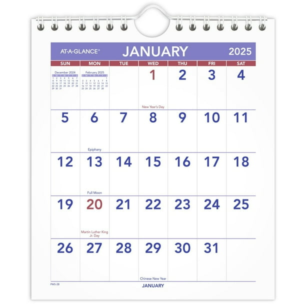 AT-A-GLANCE 2025 Wall Calendar, 6-1/2" x 7-1/2", Mini, Unruled Blocks ...