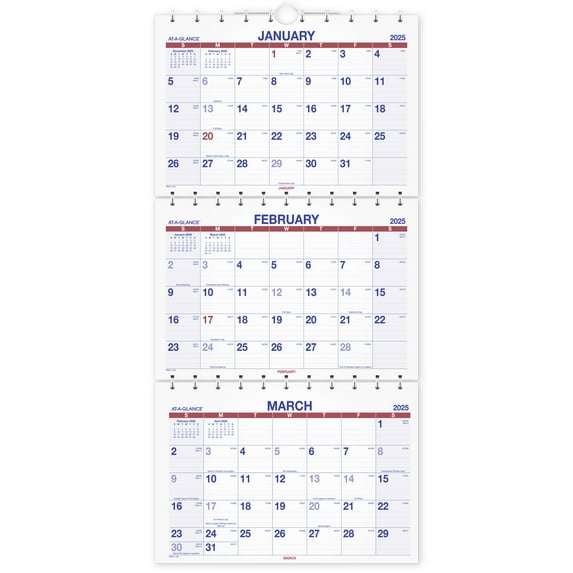 AT-A-GLANCE 2025 Move-A-Page Three Month Wall Calendar Large 12 x 27 ...