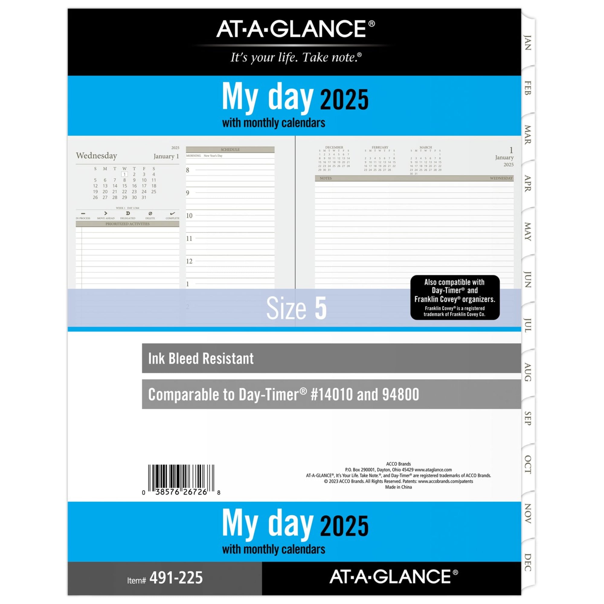 AT-A-GLANCE 2025 Planner, Daily, 8-1/2" x 11", Folio Size, Two Page Per ...