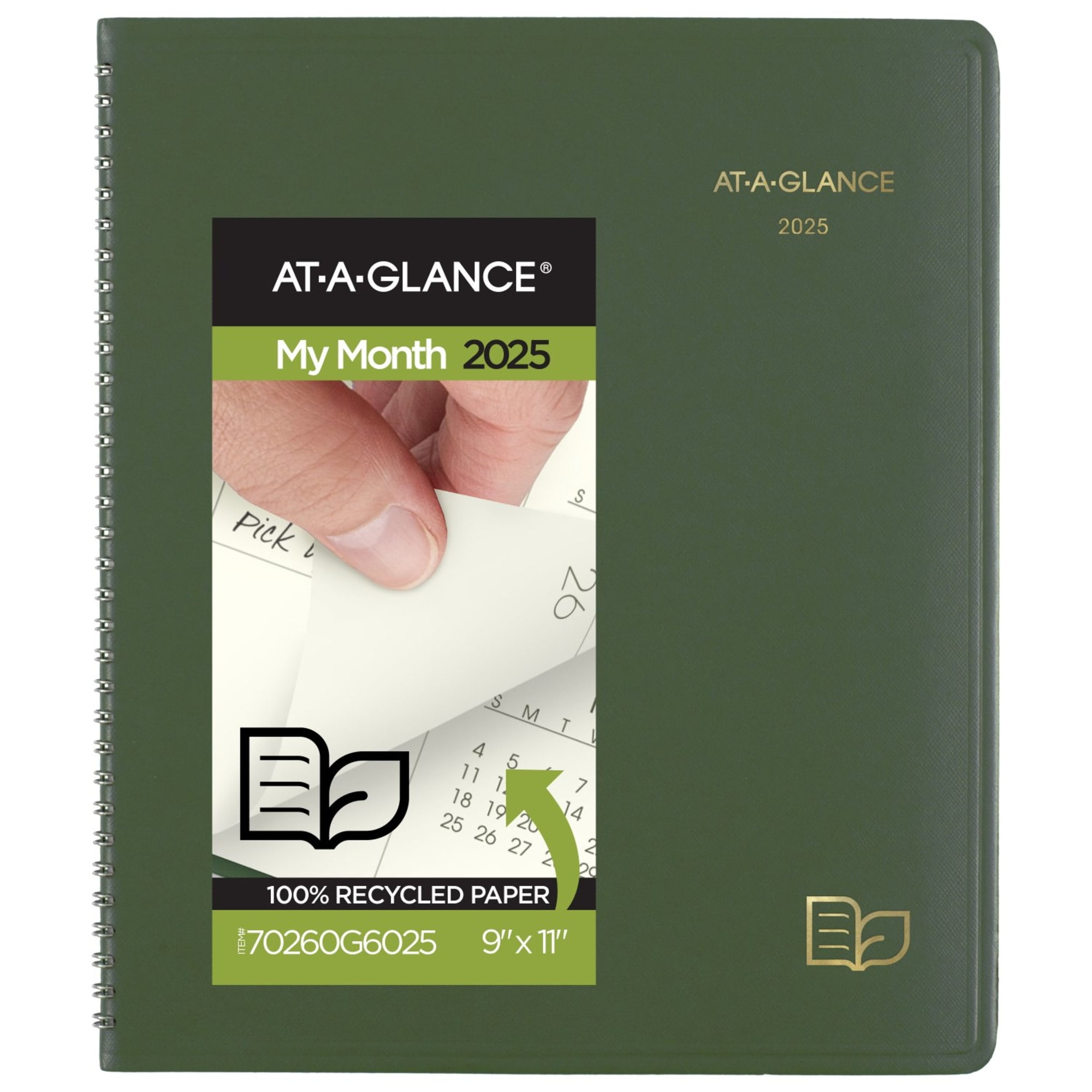 AT-A-GLANCE 2025 Recycled Monthly Planner Green Large 9 x 11 - Monthly ...
