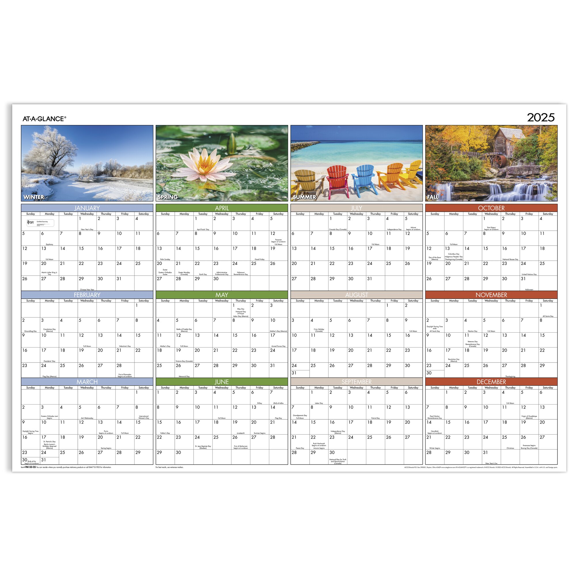 AT-A-GLANCE 2025 Seasons in Bloom Horizontal Vertical Erasable Yearly ...