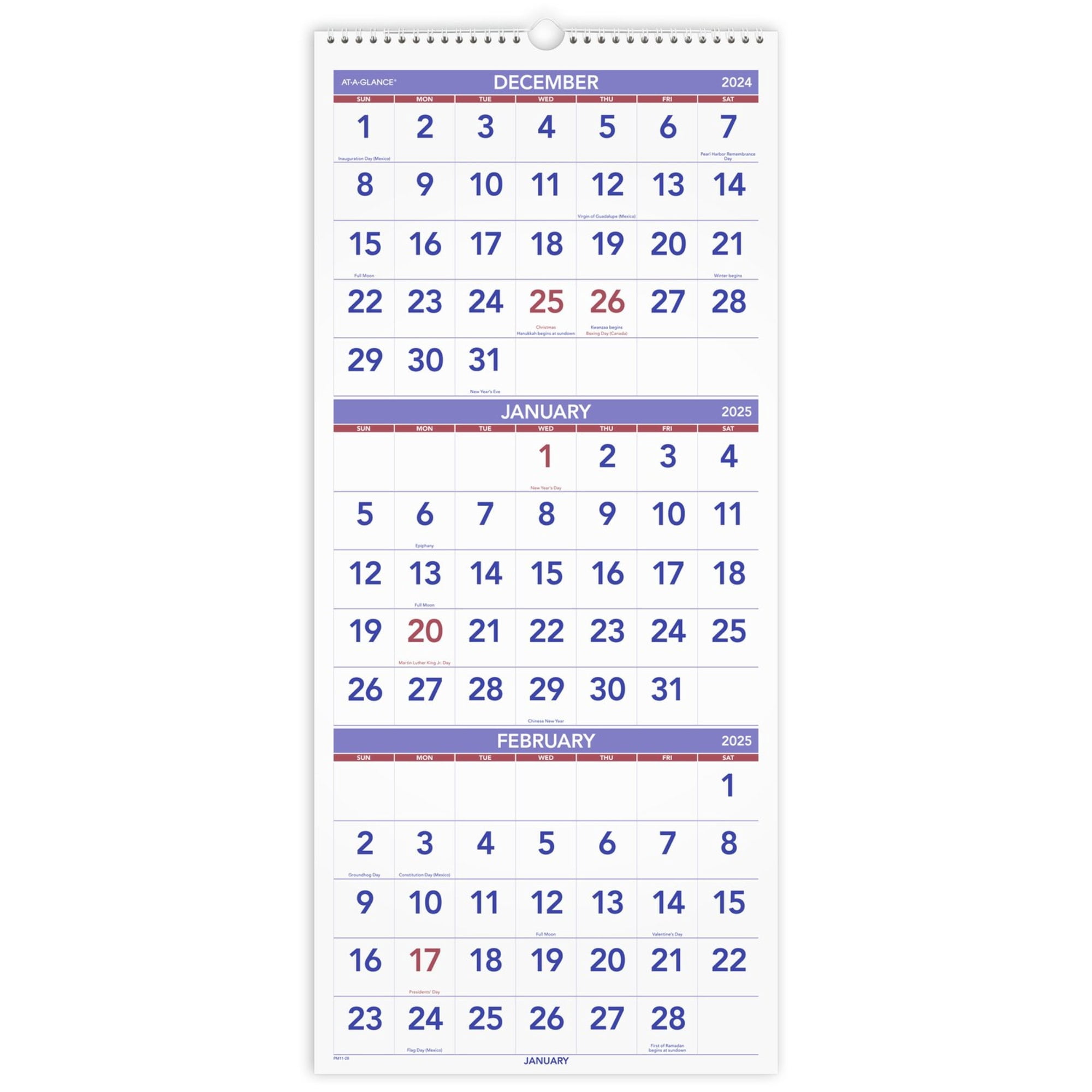 2025-2026 AT-A-GLANCE® Monthly 3-Month Reference Vertical Wall Calendar ...