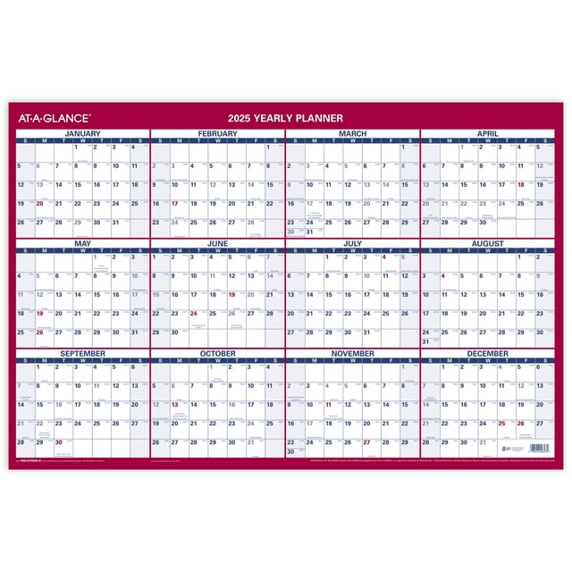 AT-A-GLANCE 2025 Vertical Horizontal Reversible Erasable Yearly Wall ...