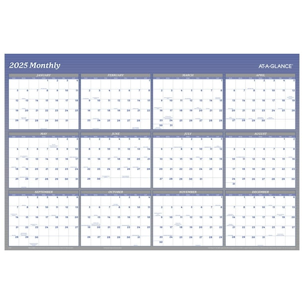 AT-A-GLANCE 2025 Vertical Horizontal Reversible Yearly Wall Calendar Blue Extra - Walmart ...