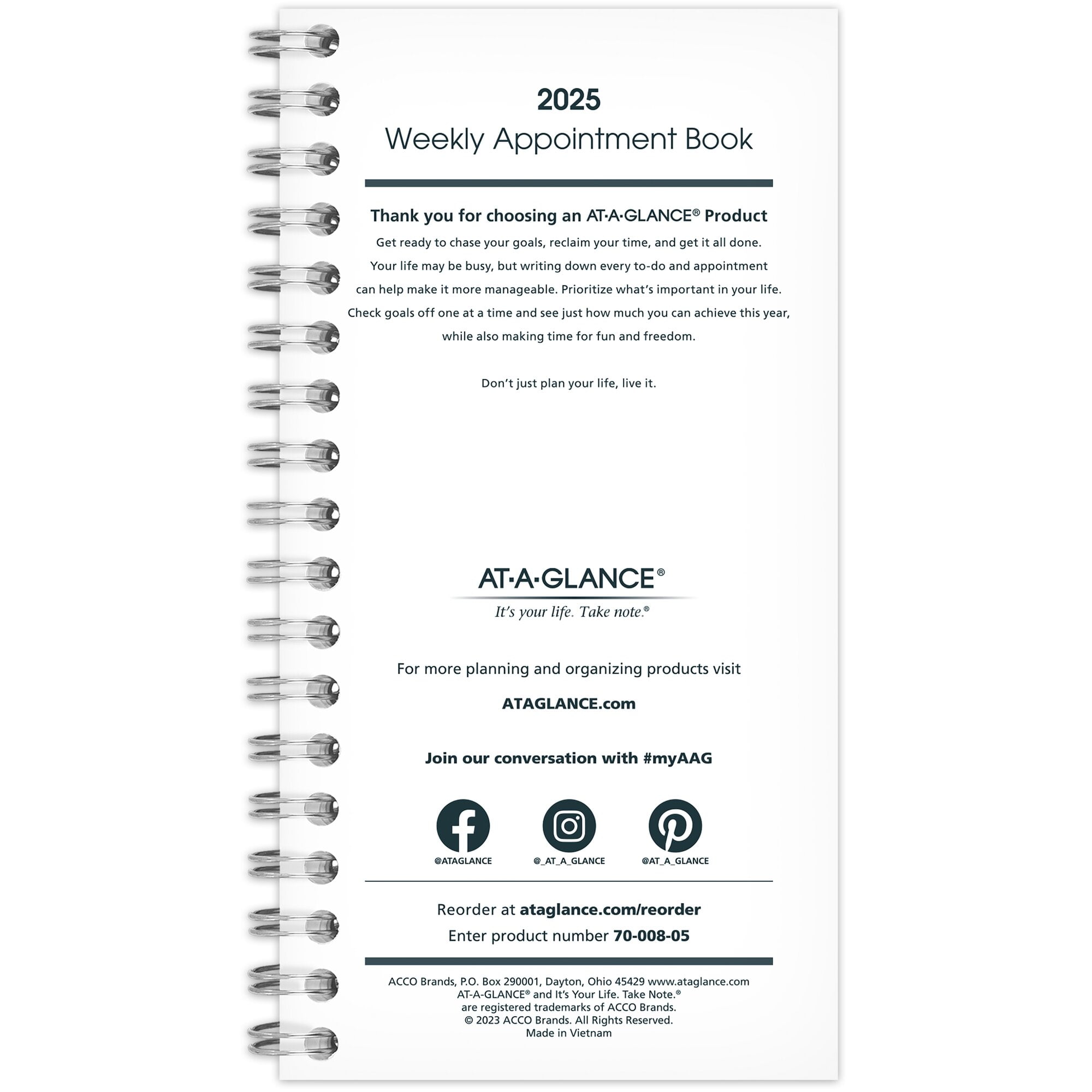 AT-A-GLANCE 2025 Weekly Appointment Book Planner Refill for 70-008 ...