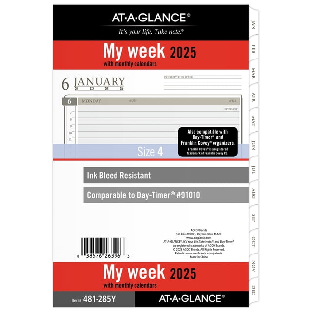 AT-A-GLANCE 2025 Weekly Monthly Planner Refill Loose-Leaf Desk Size 5 ...