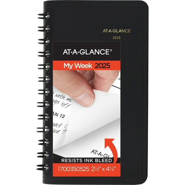 AT-A-GLANCE 2025 Weekly Planner Black Pocket 2 12 x 4 12 - Weekly ...