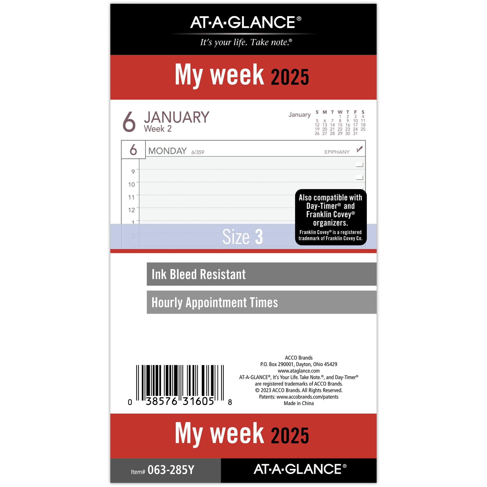 AT-A-GLANCE 2025 Weekly Planner Refill Loose-Leaf Portable Size 3 34 x ...