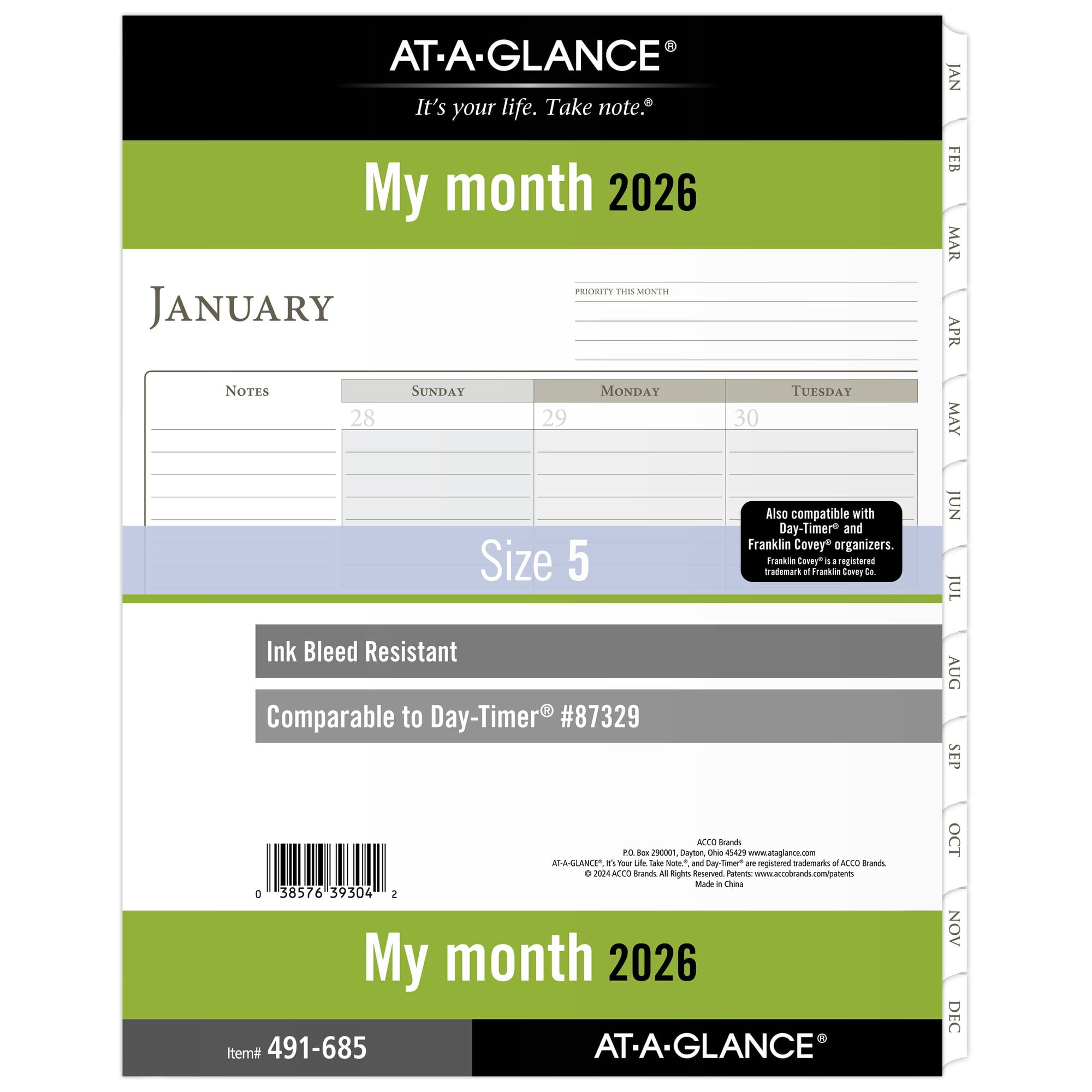 AT-A-GLANCE 2026 Monthly Planner Refill Loose-Leaf Folio Size 8 12 x 11 ...