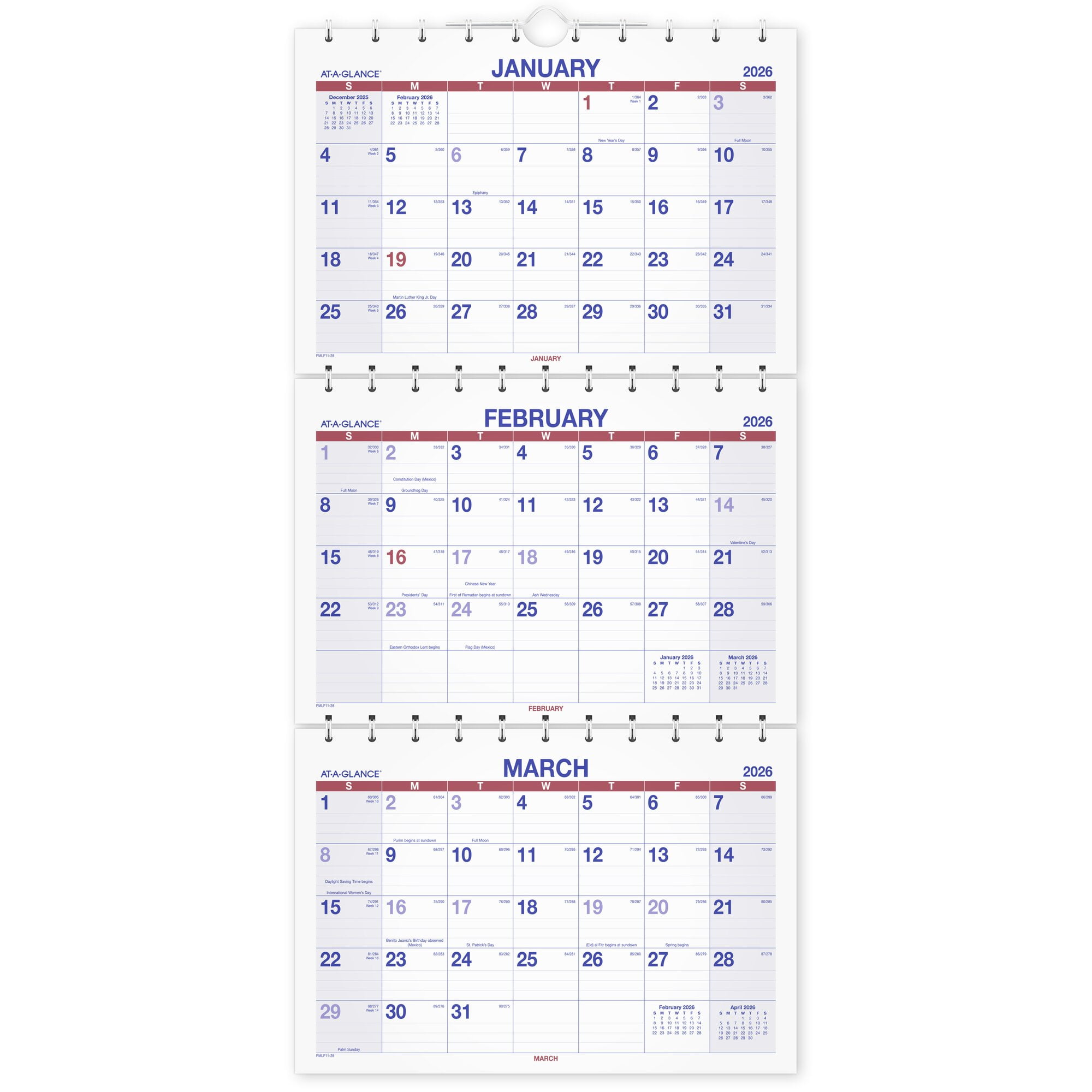 AT-A-GLANCE 2026 Move-A-Page Three Month Wall Calendar Large 12 x 27 ...