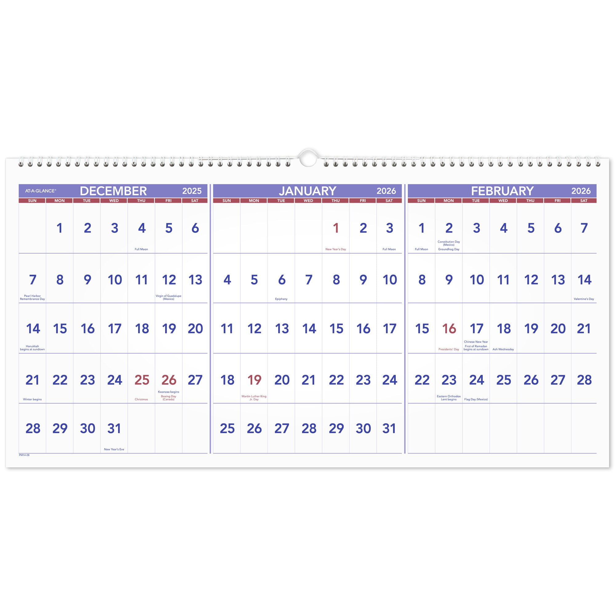 AT-A-GLANCE 2026 Three Month Reference Horizontal Wall Calendar Large ...