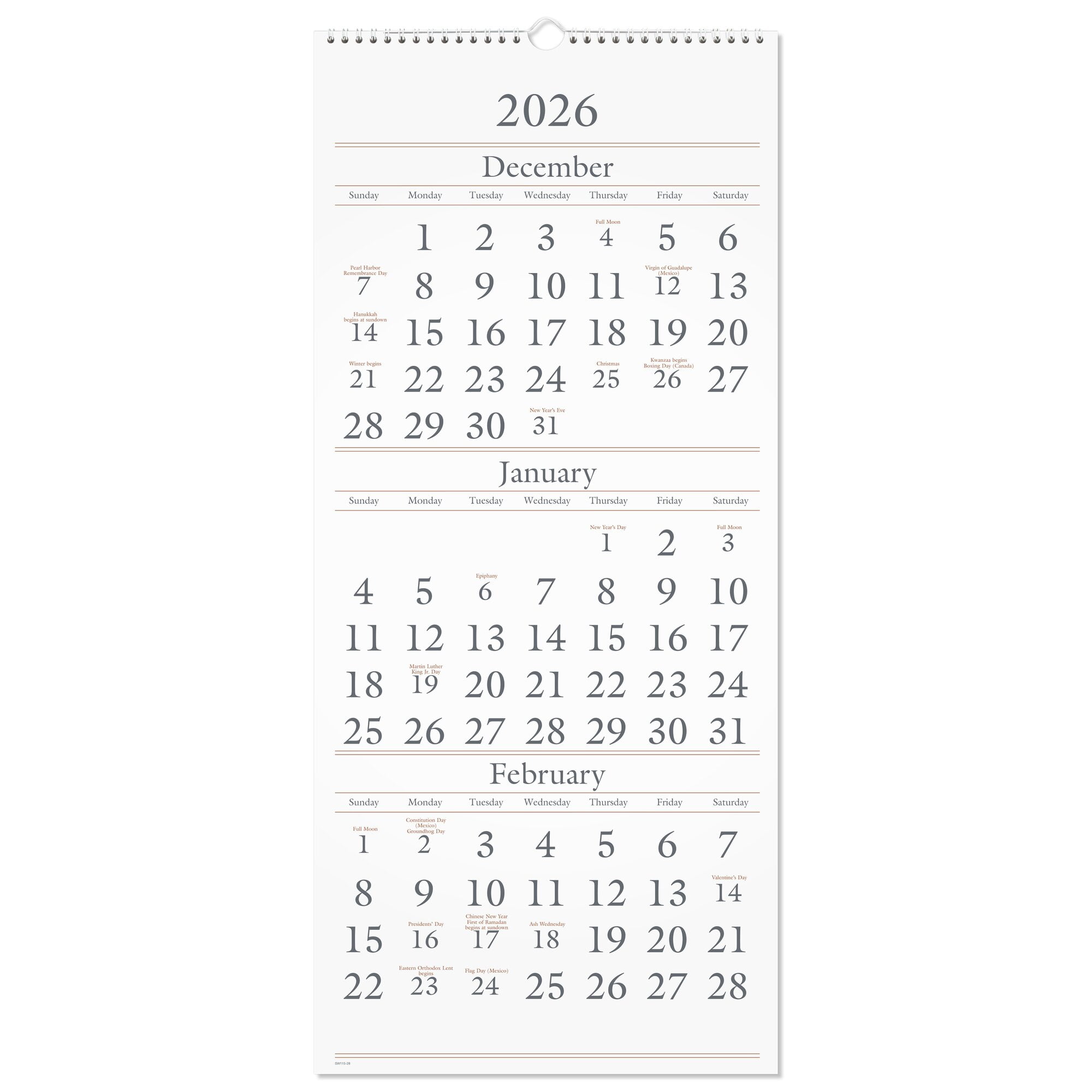AT-A-GLANCE 2026 Three Month Wall Calendar Large 12 x 27 - Monthly Wall ...