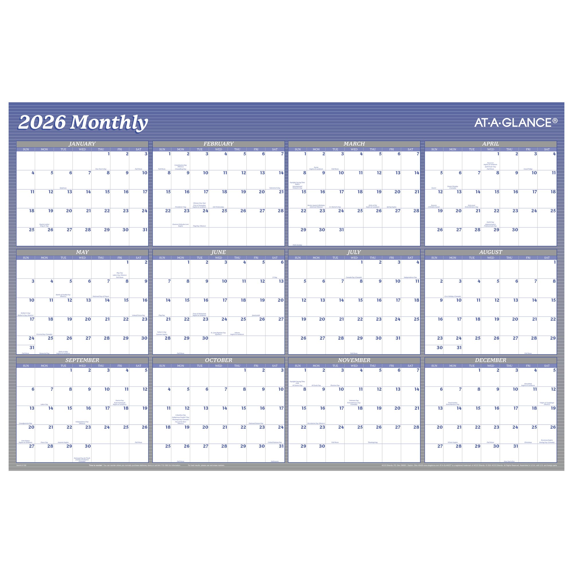 2026 Year At A Glance Calendar Large 2026 Wall Calendar 2026 Wall