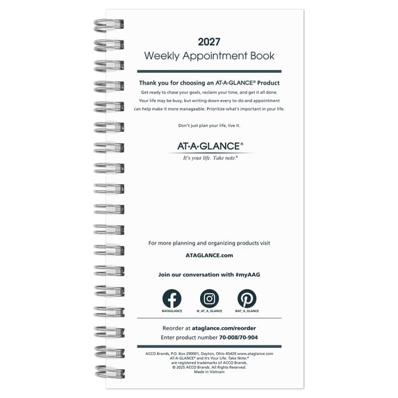 AT-A-GLANCE 2027 Weekly Appointment Book Planner Refill for 70-008 ...