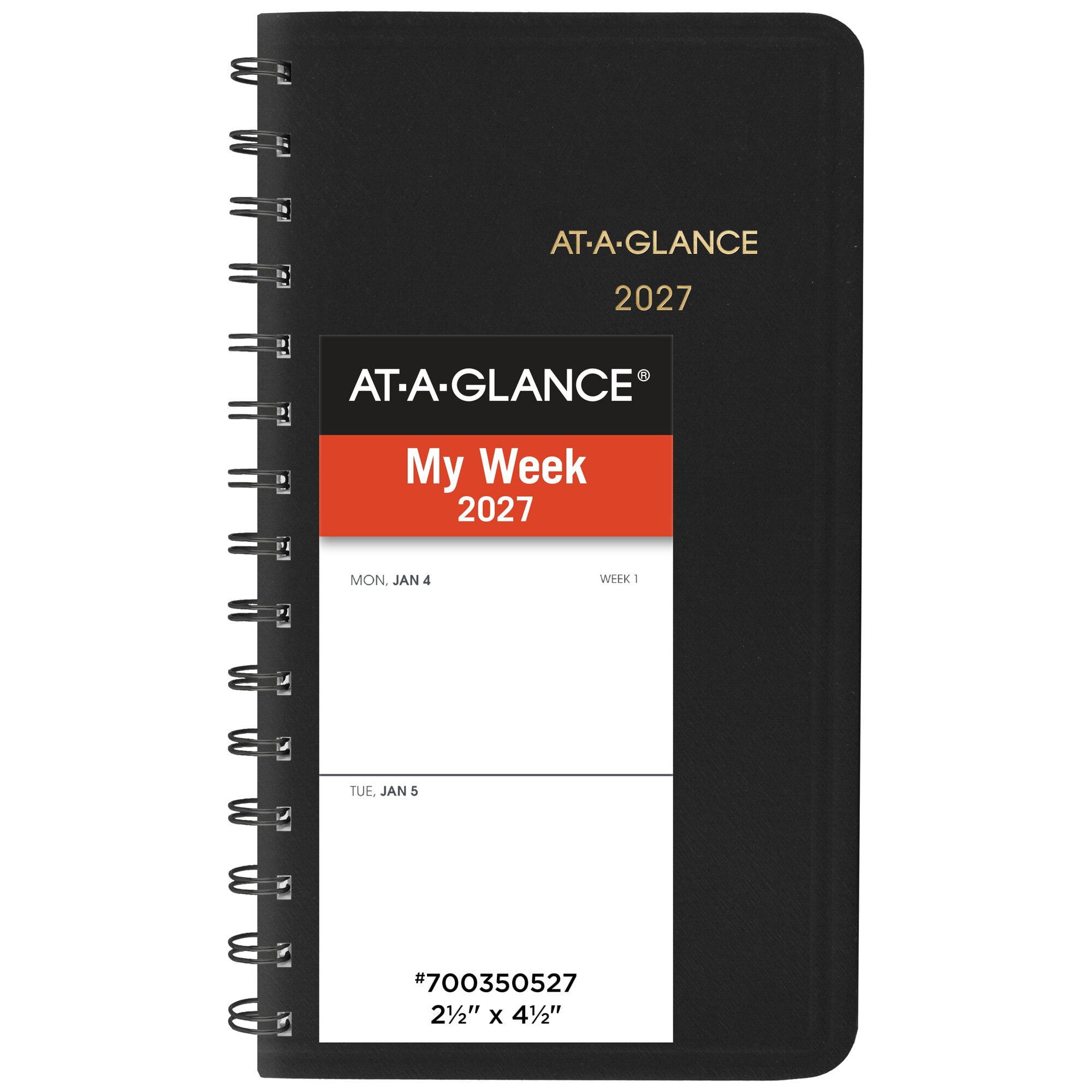 AT-A-GLANCE 2027 Weekly Planner Black Pocket 2 12 x 4 12 - Weekly ...