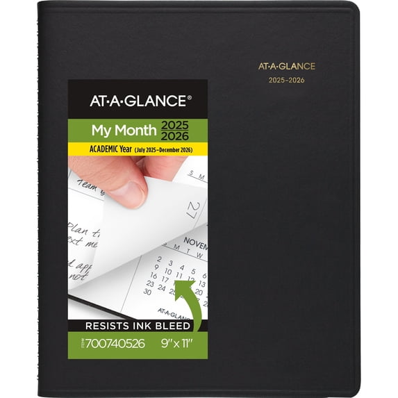 AT-A-GLANCE Academic 2025-2026 Monthly Planner Black Large 9 x 11 ...