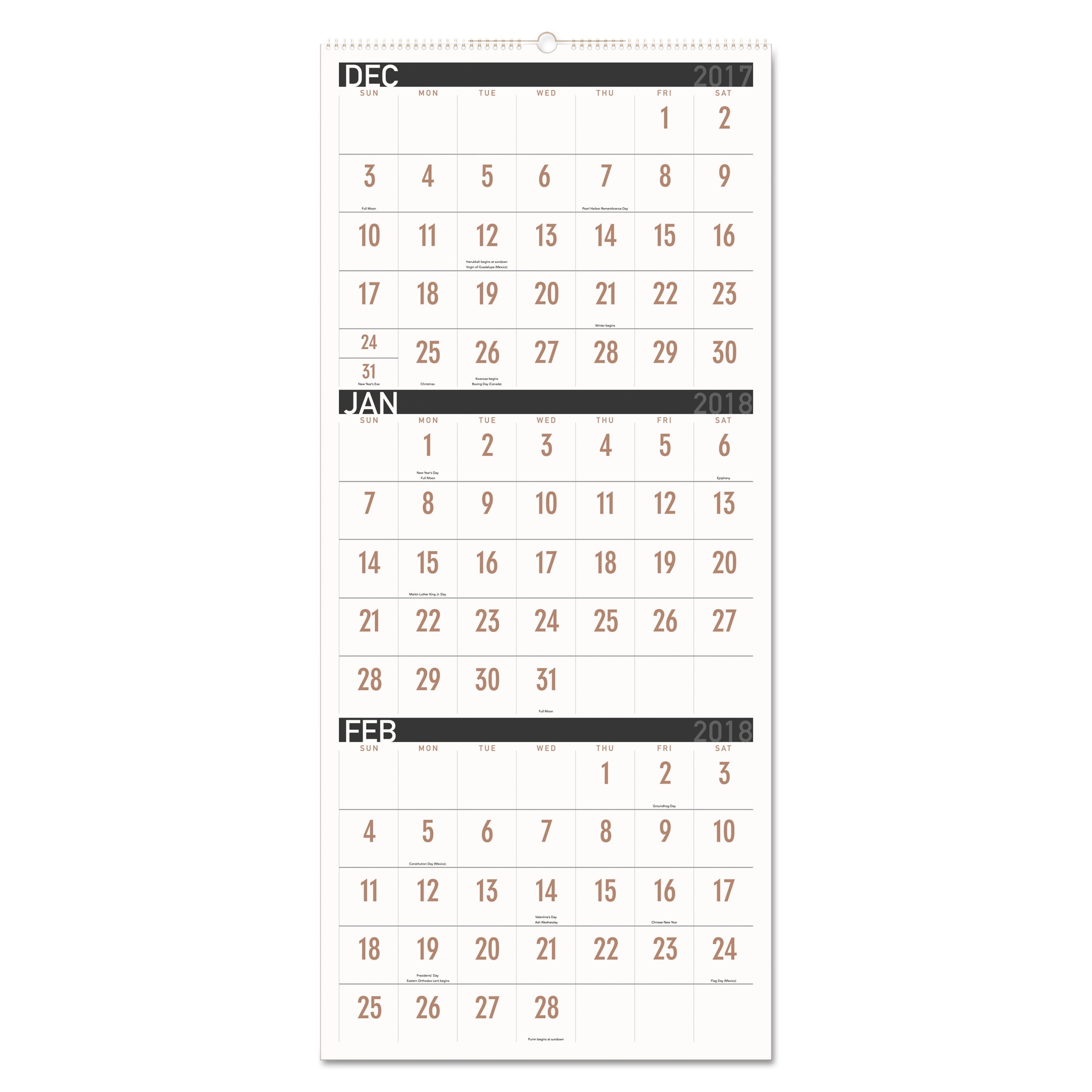 AT-A-GLANCE Contemporary Three-Monthly Reference Wall Calendar, 12 x 27 ...