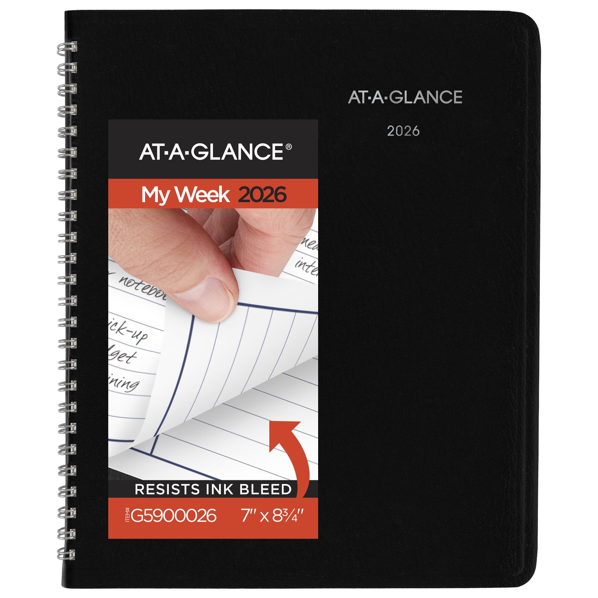 AT-A-GLANCE DayMinder 2026 Column Style Weekly Planner Black Medium 7 x ...