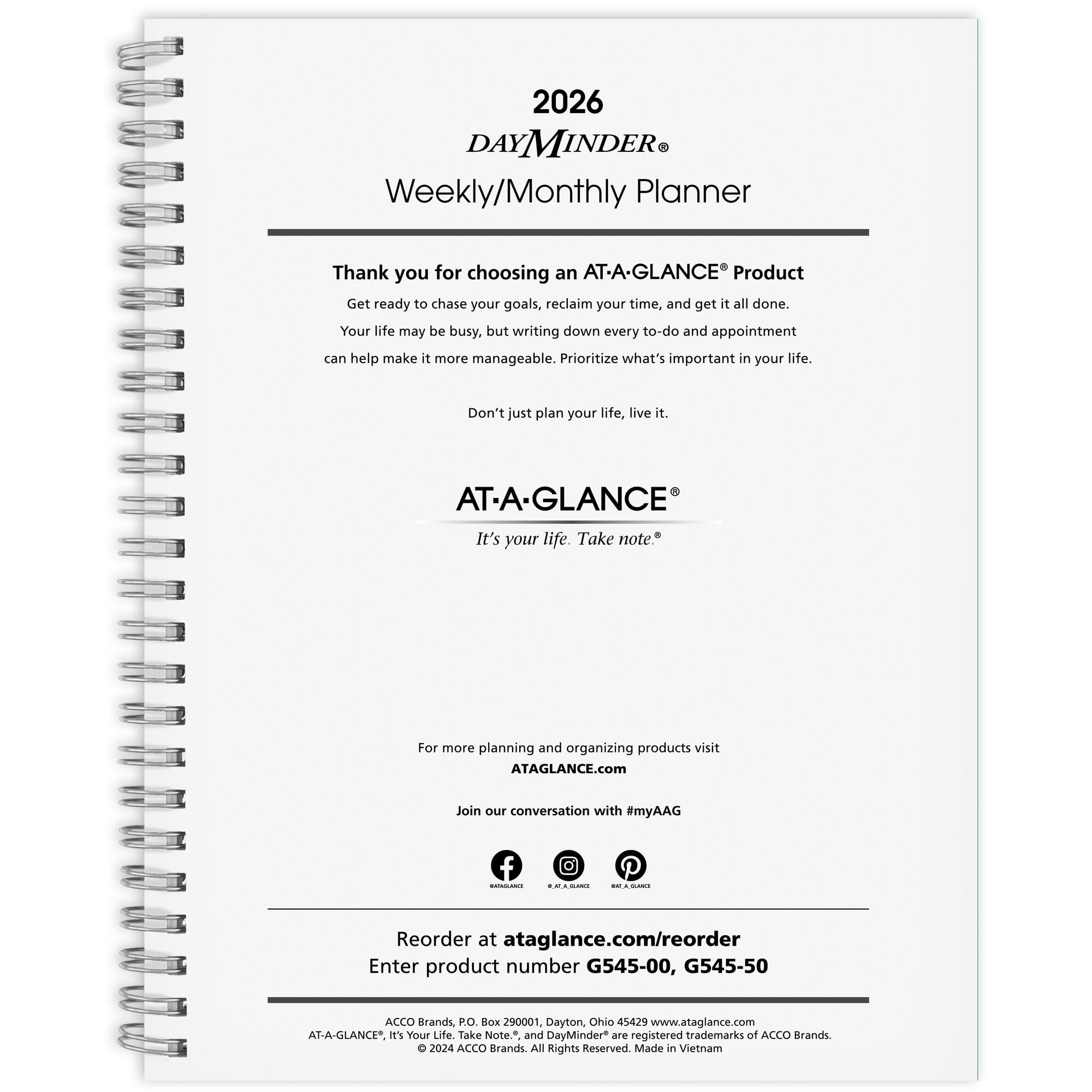 AT-A-GLANCE DayMinder Executive 2026 Weekly Monthly Refill for G545 ...