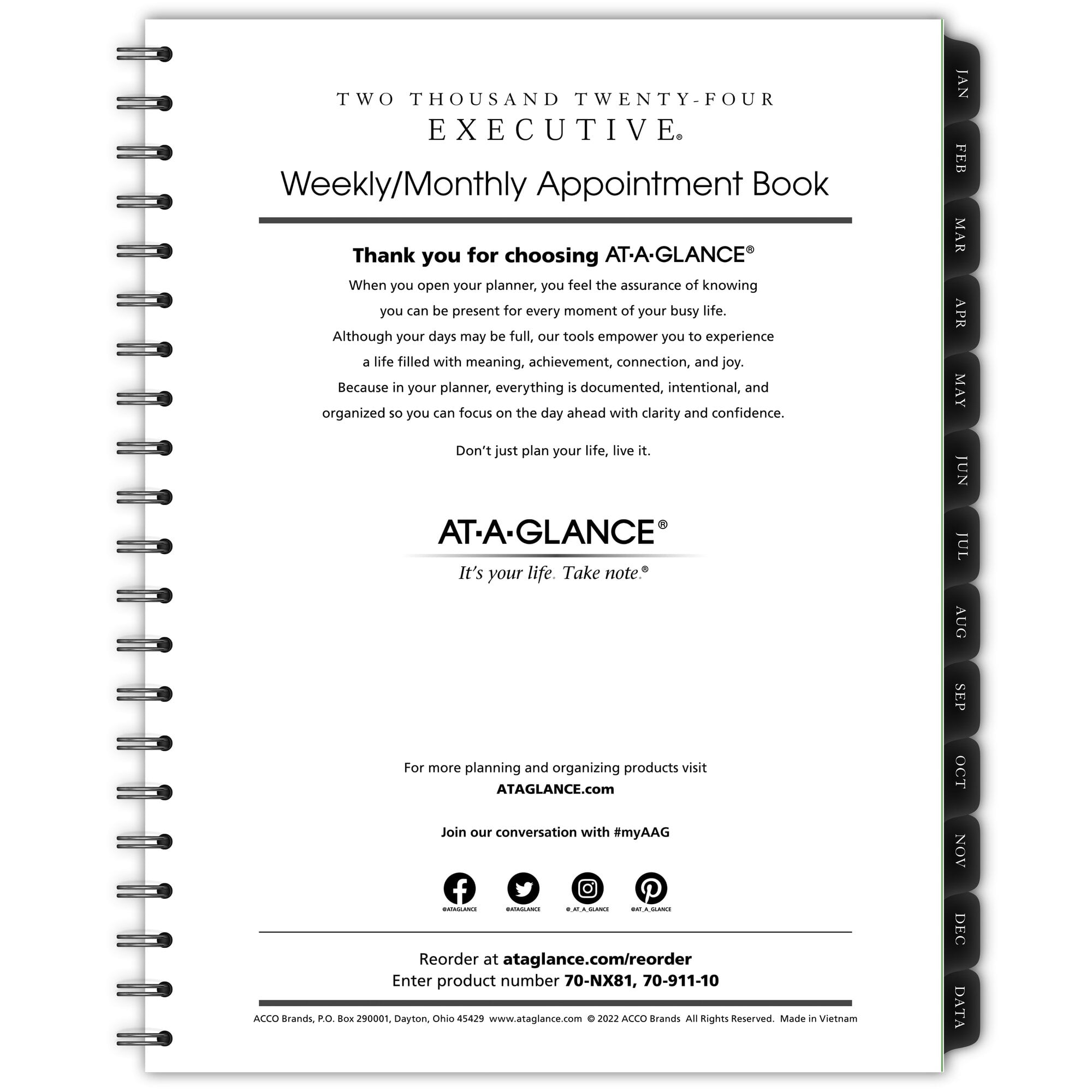 AT-A-GLANCE Executive 2024 Weekly/Monthly Refill for Planner, 70-NX81 ...