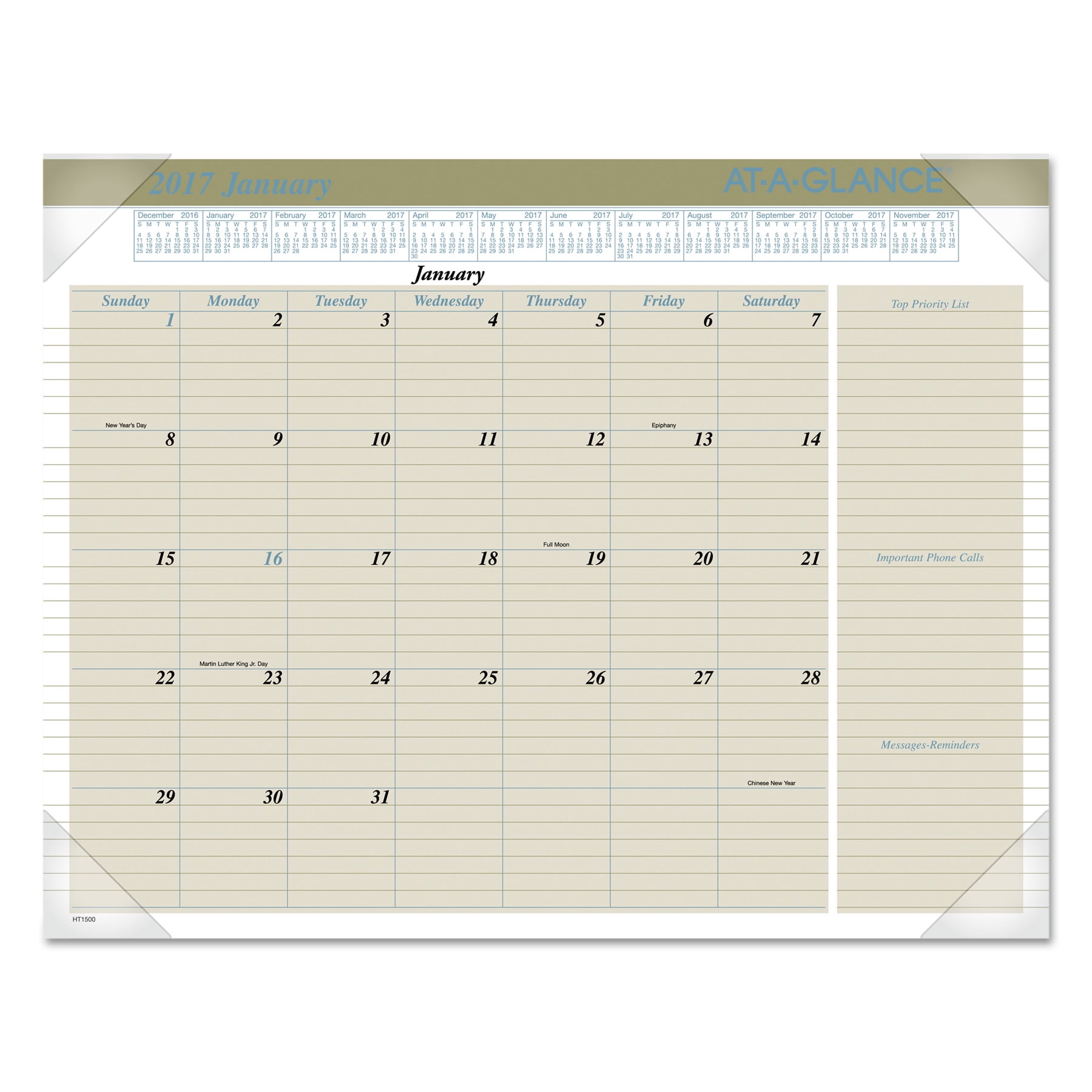 AT-A-GLANCE Executive Monthly Desk Pad Calendar, 22 x 17, Buff, 2018 ...