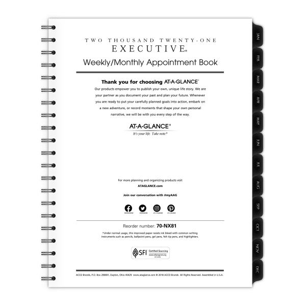 AT-A-GLANCE® Executive Weekly/Monthly Appointment Book Refill, 8-1/4" x ...