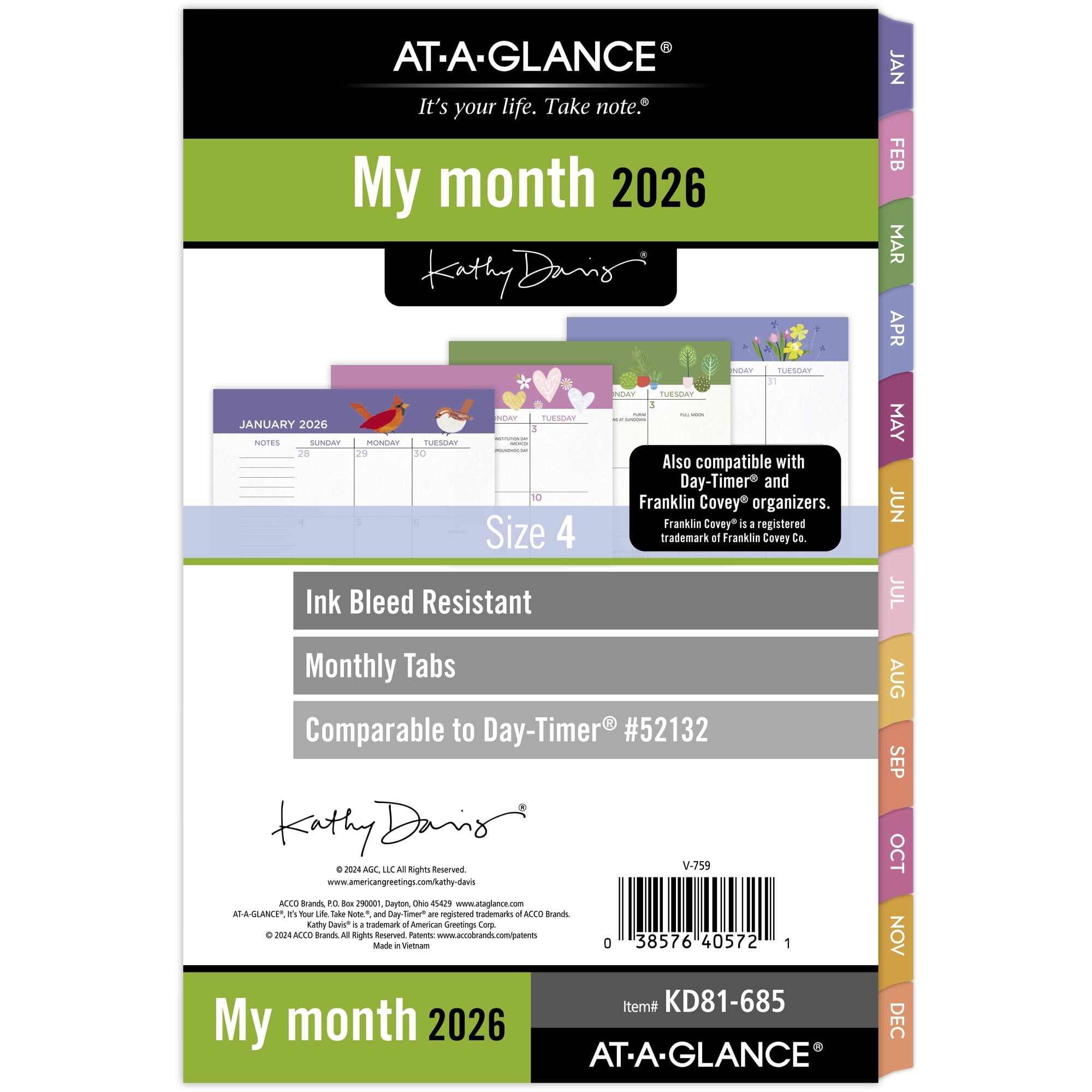 AT-A-GLANCE Kathy Davis 2026 Monthly Planner Refill Loose-Leaf Desk ...