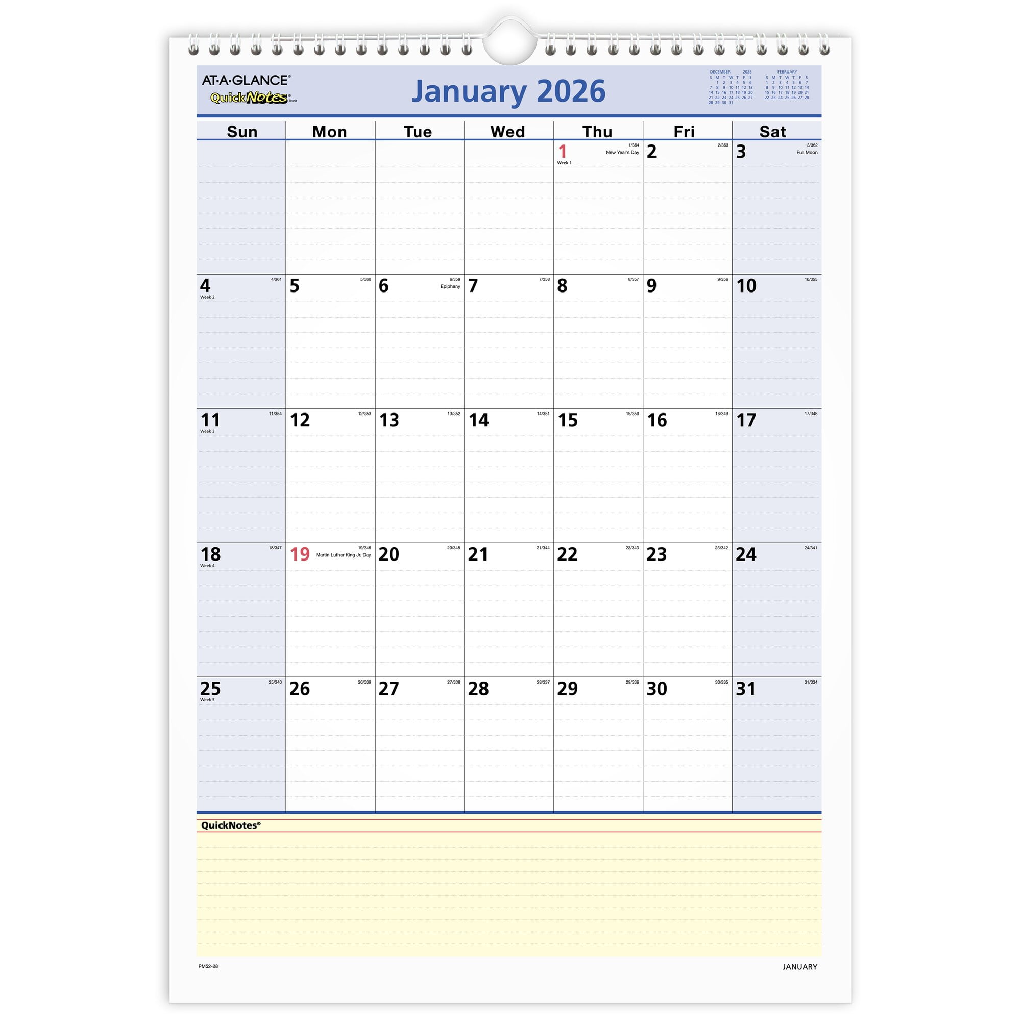 AT-A-GLANCE QuickNotes 2026 Monthly Desk Wall Calendar Medium 12 x 17 ...