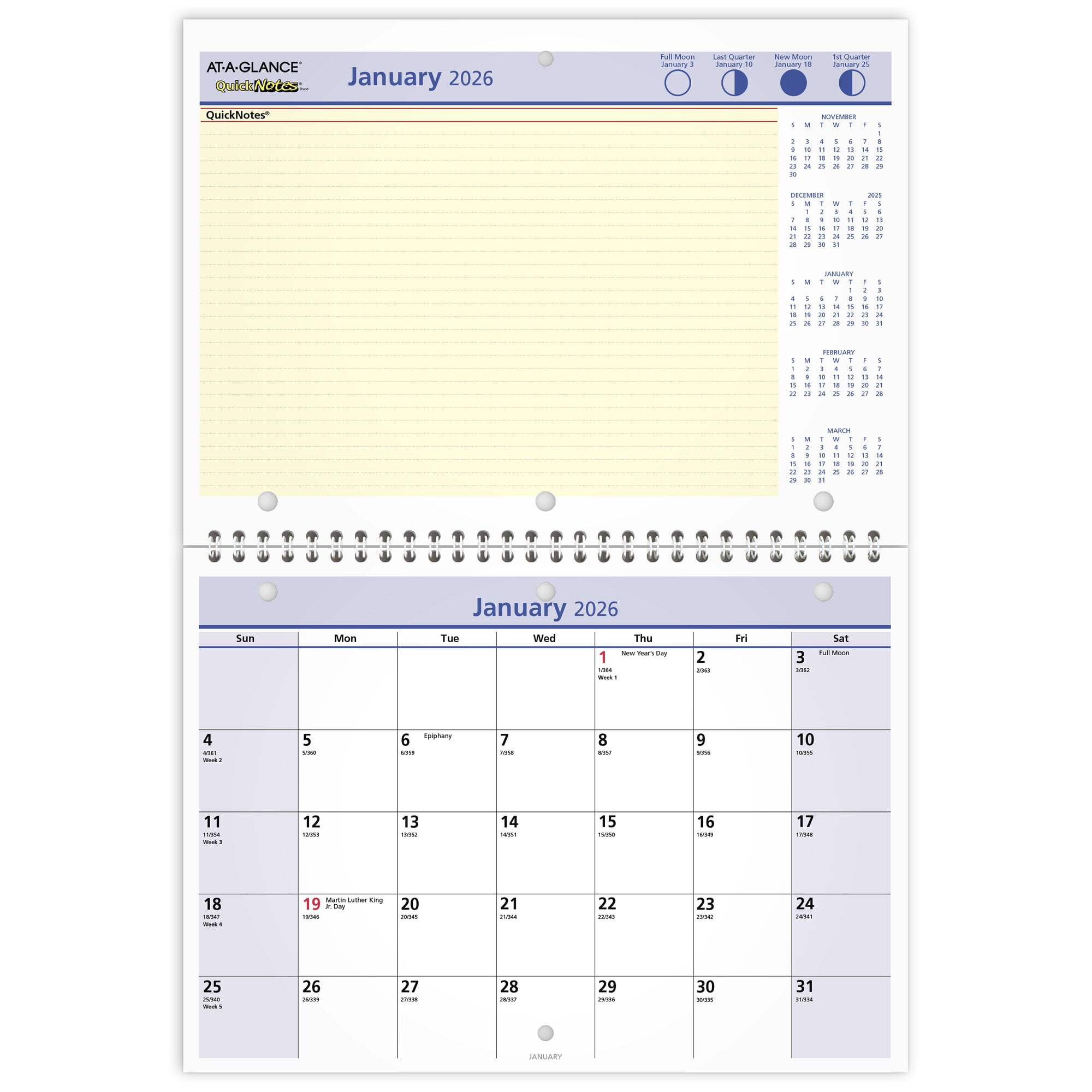 AT-A-GLANCE, QuickNotes 2026 Monthly Desk Wall Calendar, 11"x8", Small ...