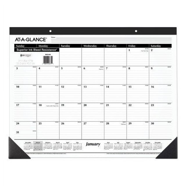 AT-A-GLANCE Ruled Desk Pad, 22 x 17, White Sheets, Black Binding, Black ...