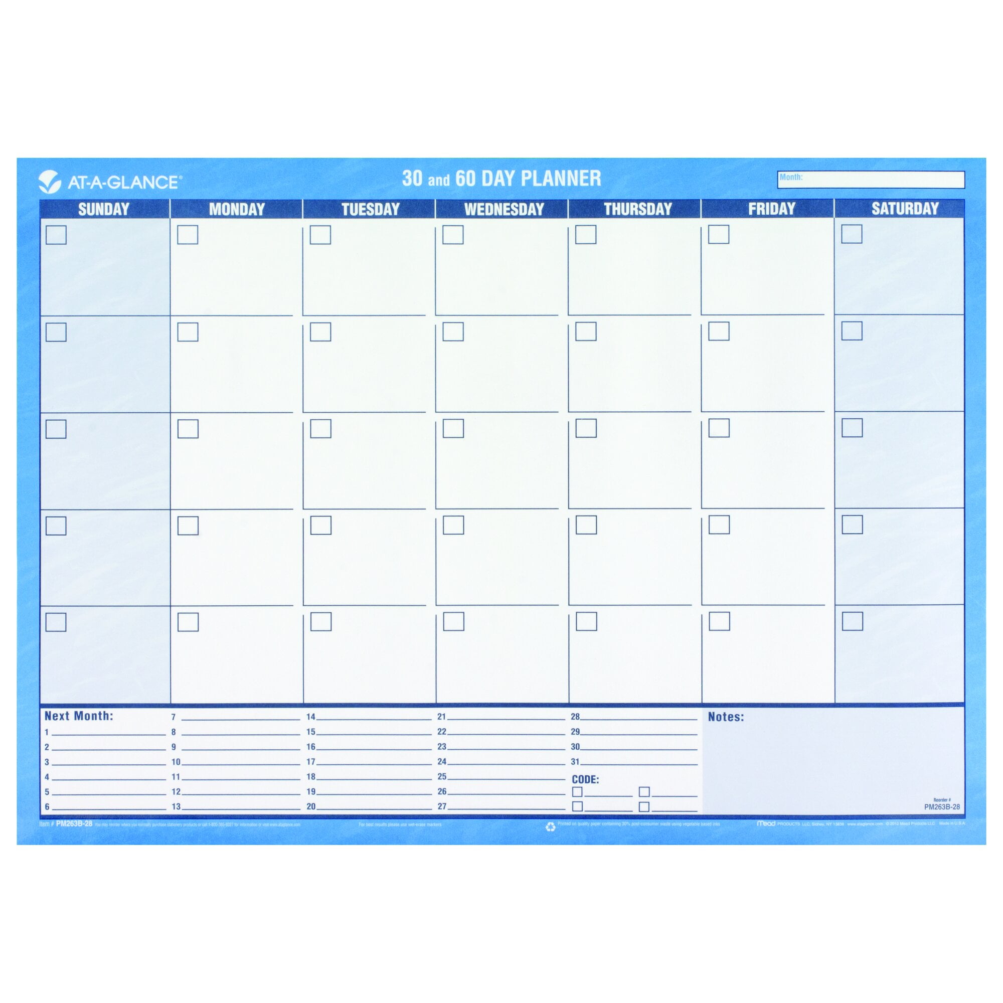 AT-A-GLANCE Undated 30/60-Day Horizontal Erasable Wall Calendar ...