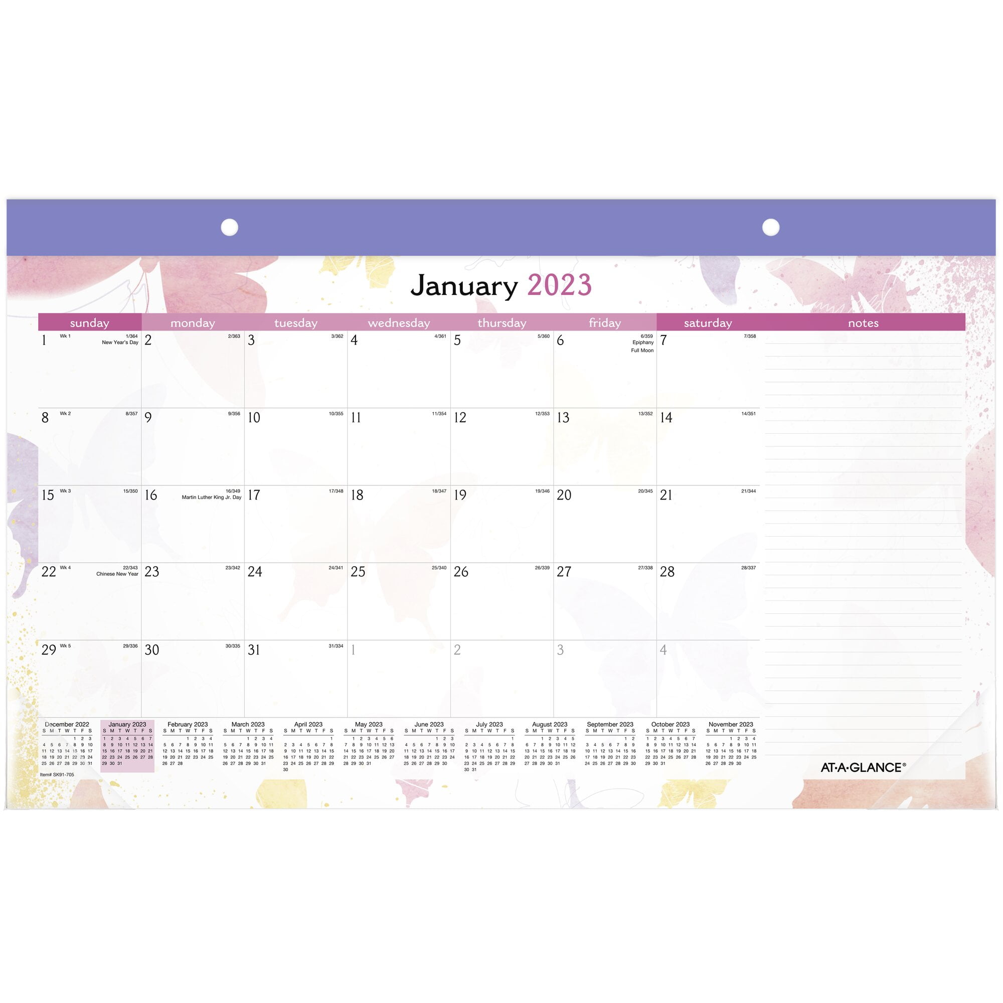 AT-A-GLANCE Watercolors 2023 RY Monthly Desk Pad Calendar, Compact, 17 ...