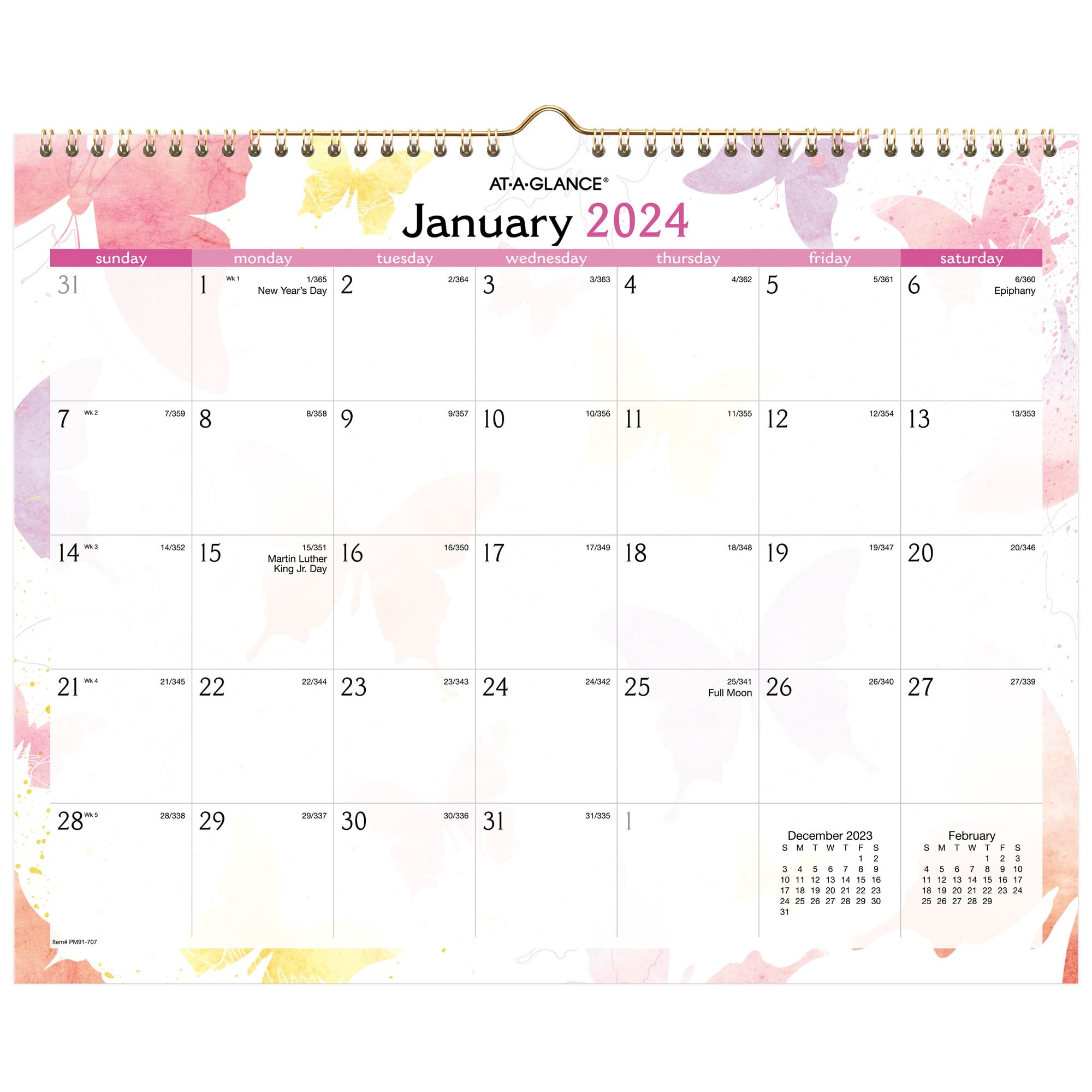 AT-A-GLANCE Watercolors 2024 Monthly Wall Calendar Medium 15 x 12 ...