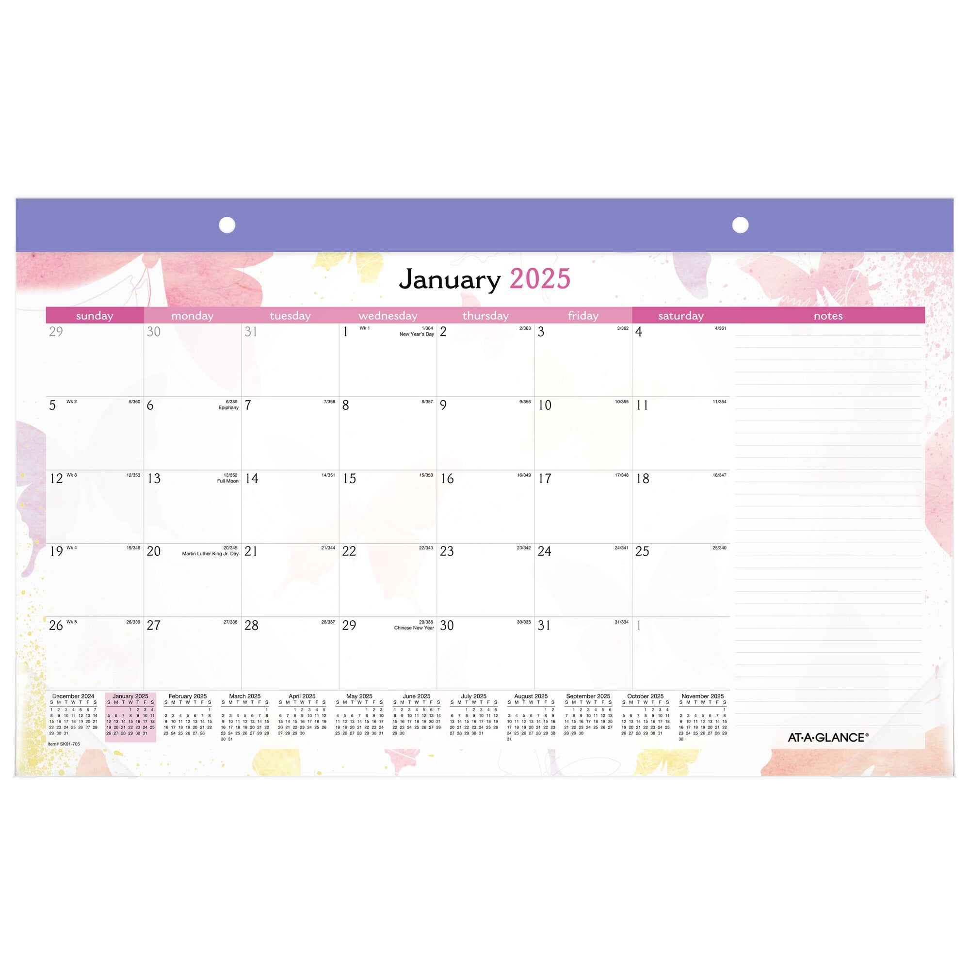 AT-A-GLANCE Watercolors 2025 Monthly Desk Pad Calendar Compact 17 34 x ...