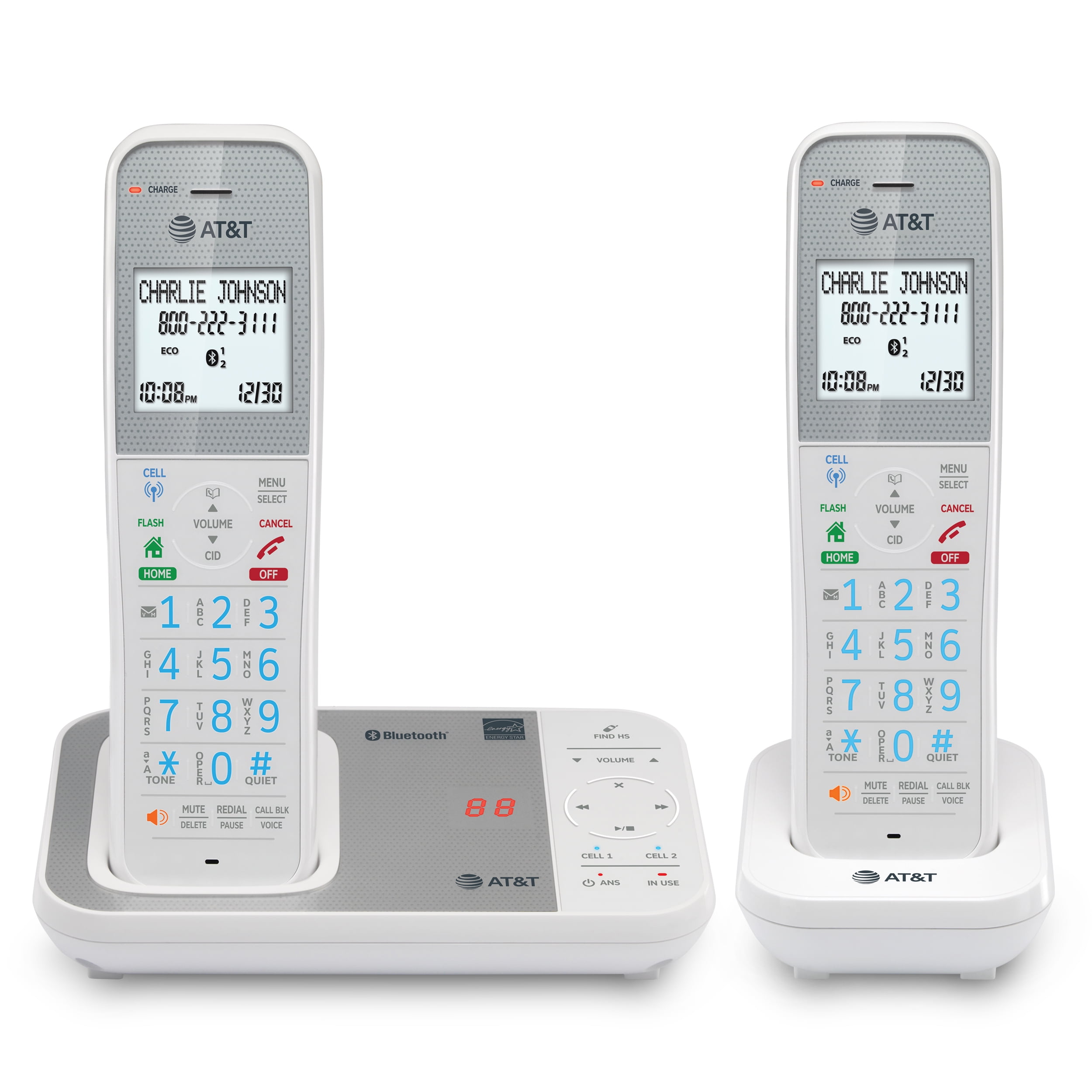 AT&T 2-Handset Connect to Cell with Answering System and Antibacterial ...