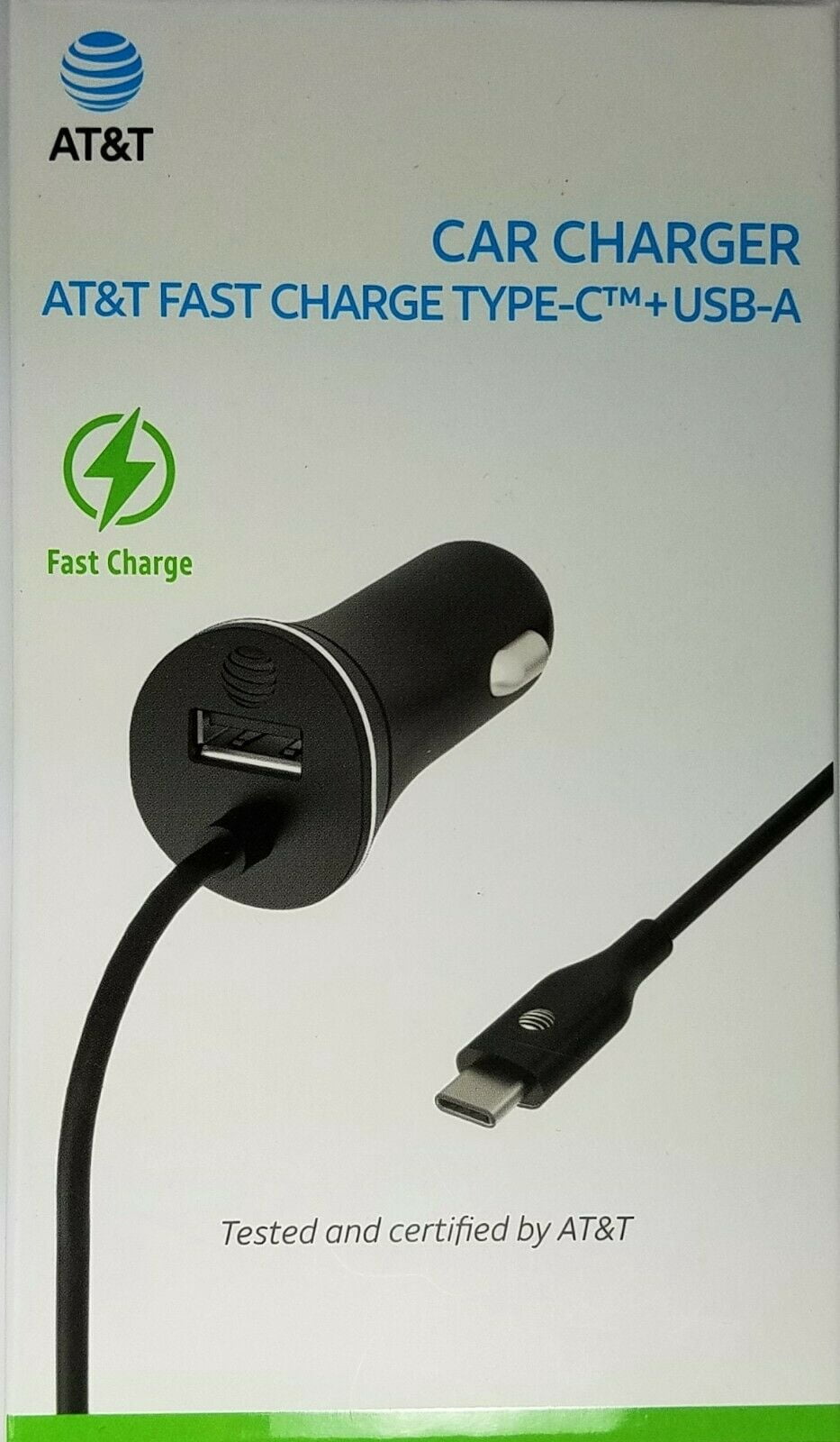 AT&T 30W Captive Cable Car Charger Type C + USB-A Port - Walmart.com