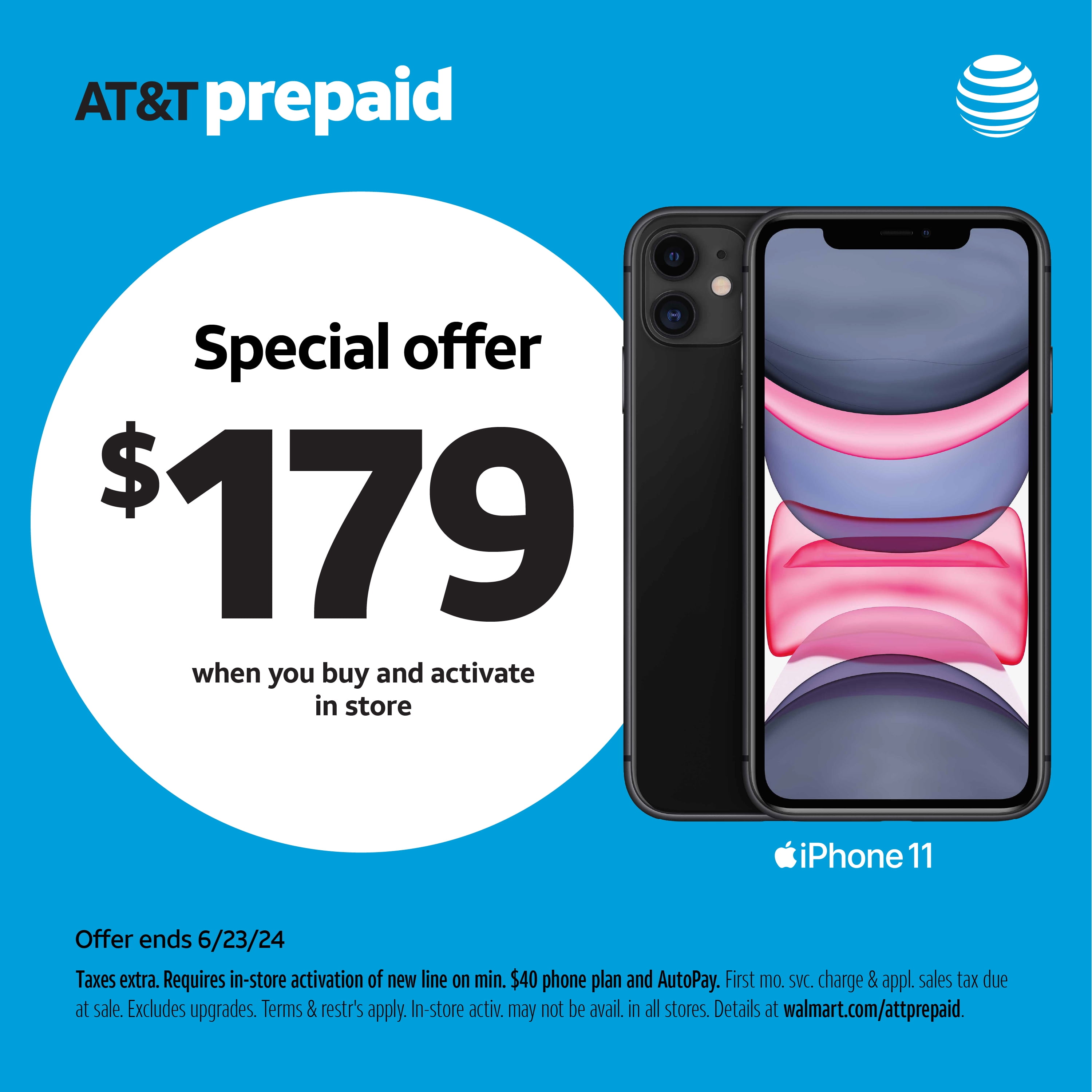 AT&T Apple iPhone 11, 64GB, Black - Prepaid Smartphone - Walmart.com