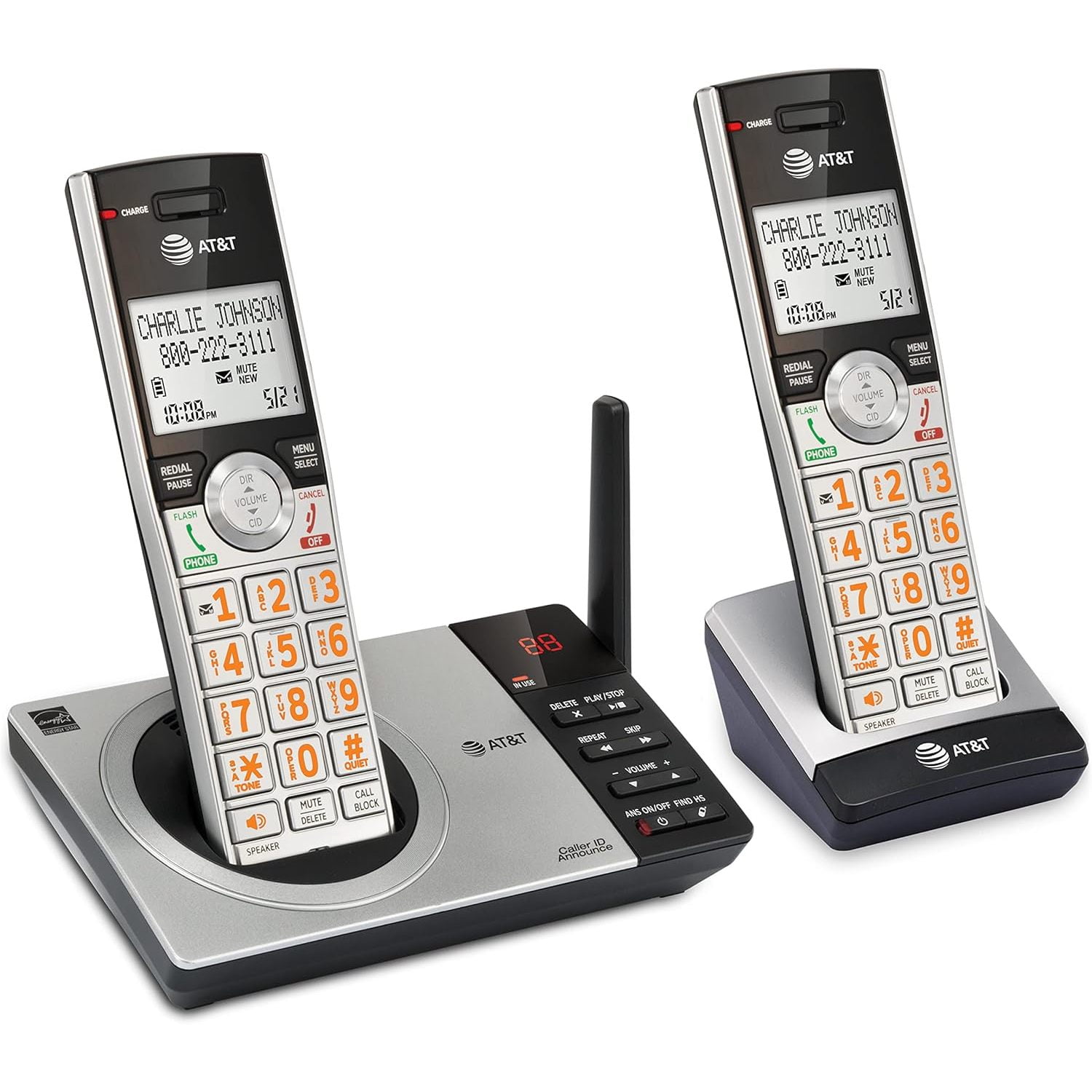 AT&T CL82207 DECT 6.0 2-Handset Cordless Phone for Home with Answering ...