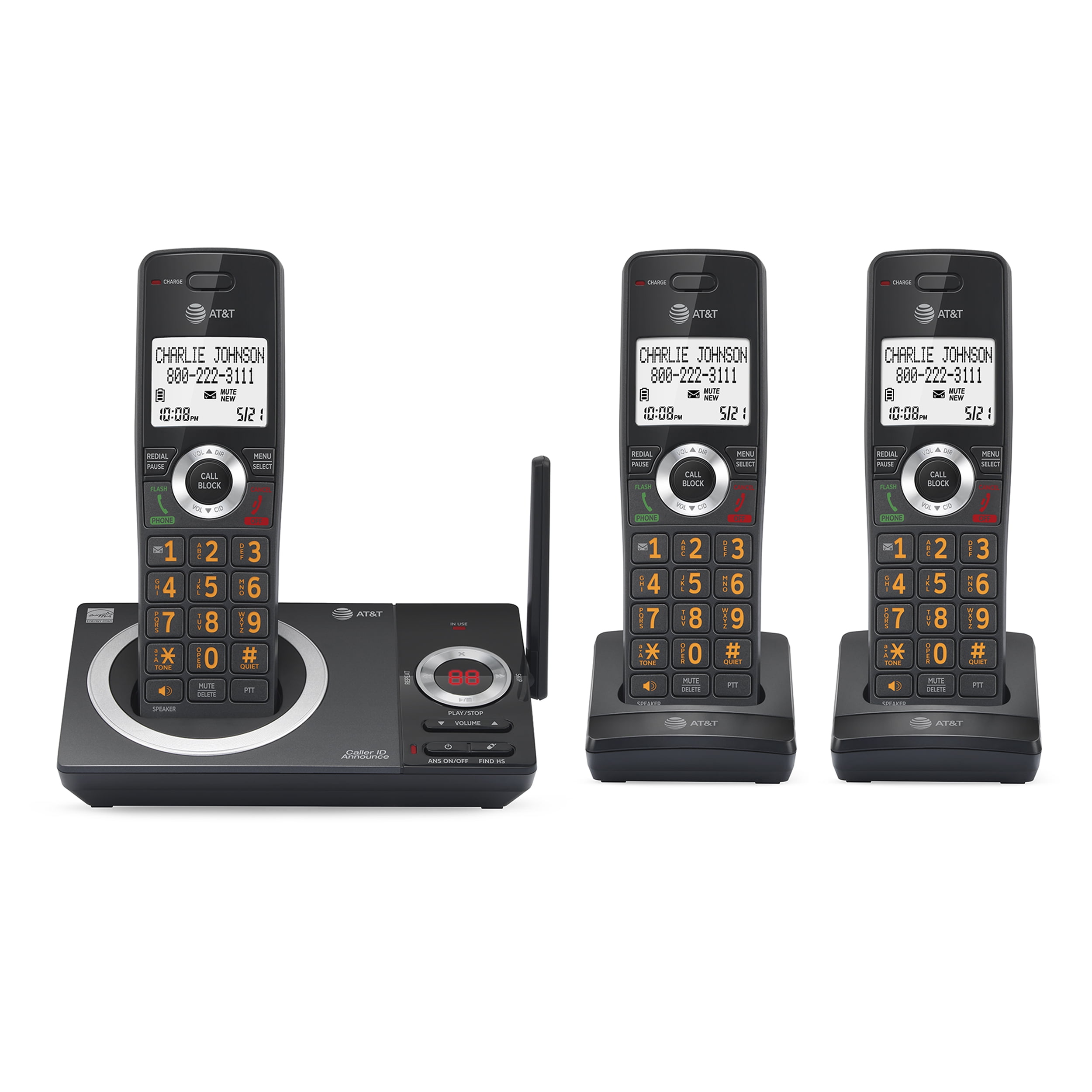 AT&T CL82319 Landline Phone, 3 Handset Answering System with Caller ID ...