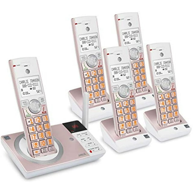 AT&T CL82557 Cordless Phone, 5 Handset System with Caller ID, Rose Gold ...