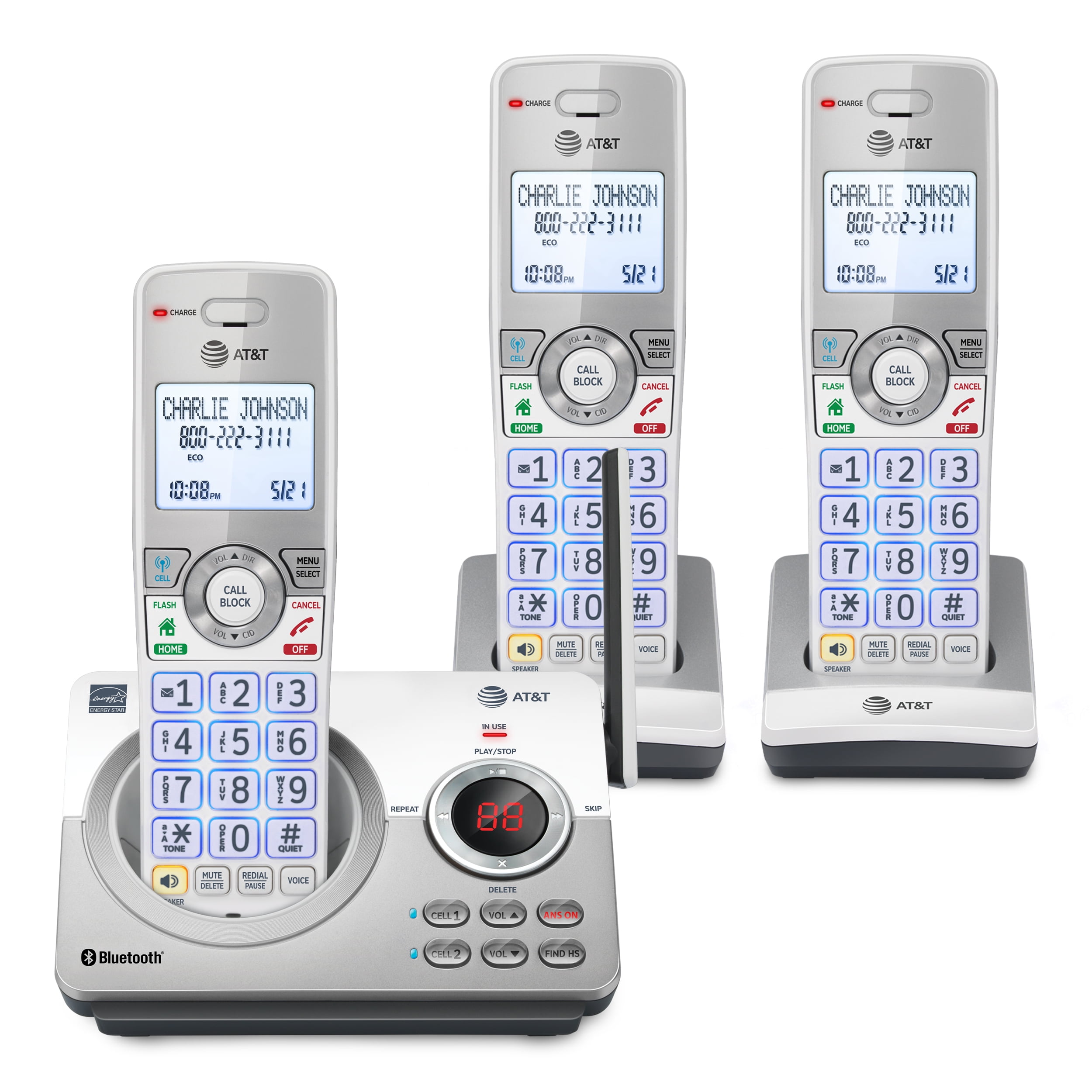 AT&T DL72310 3-Handset Cordless Phone, Unsurpassed Range, Bluetooth ...