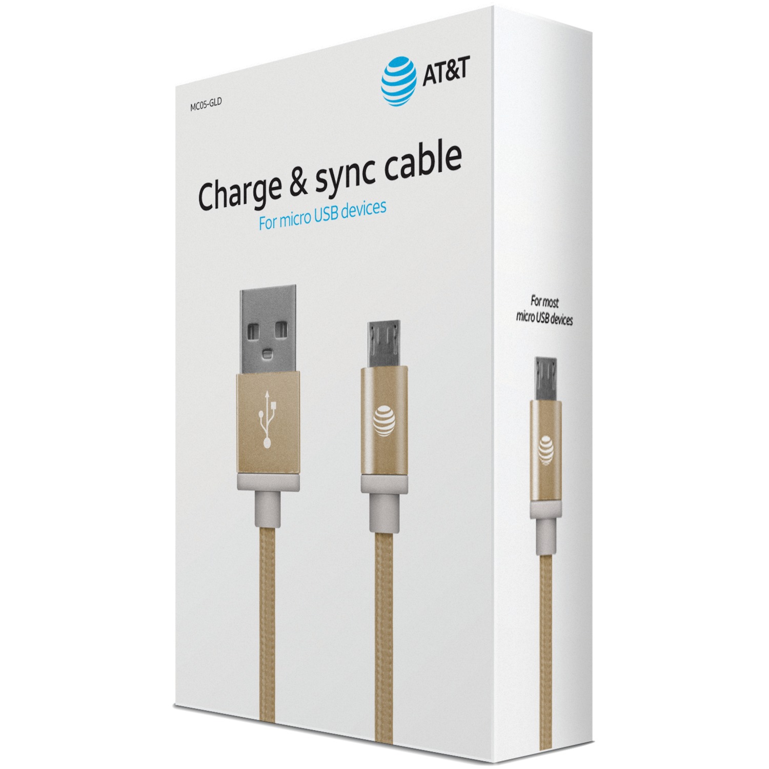 AT&T MC05-GLD Braided USB to Micro USB Charge & Sync Cable, 5ft (Gold ...