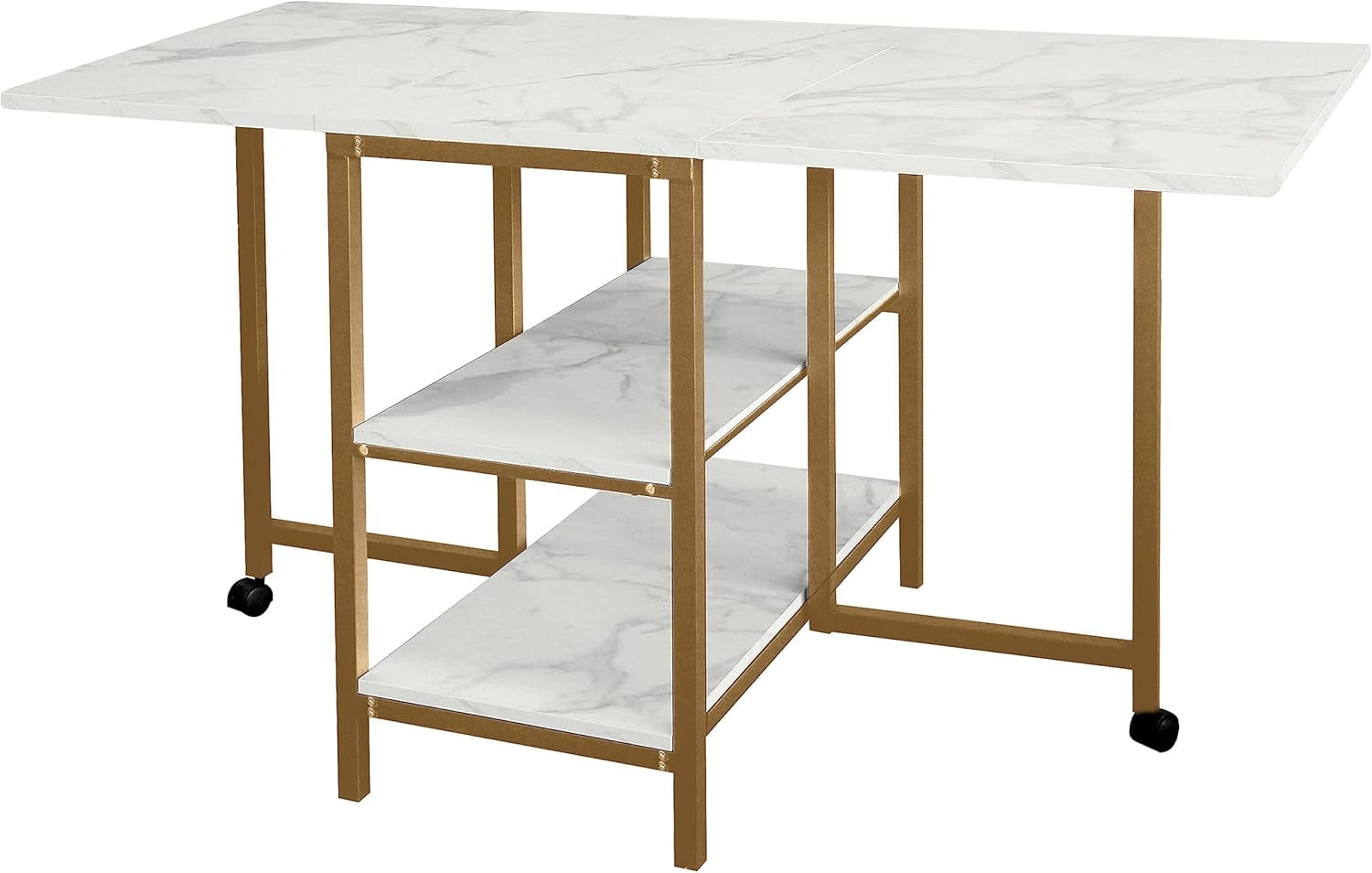 AT-VALY Folding Dining Table with 2 Storage Open Shelf,Drop Leaf ...