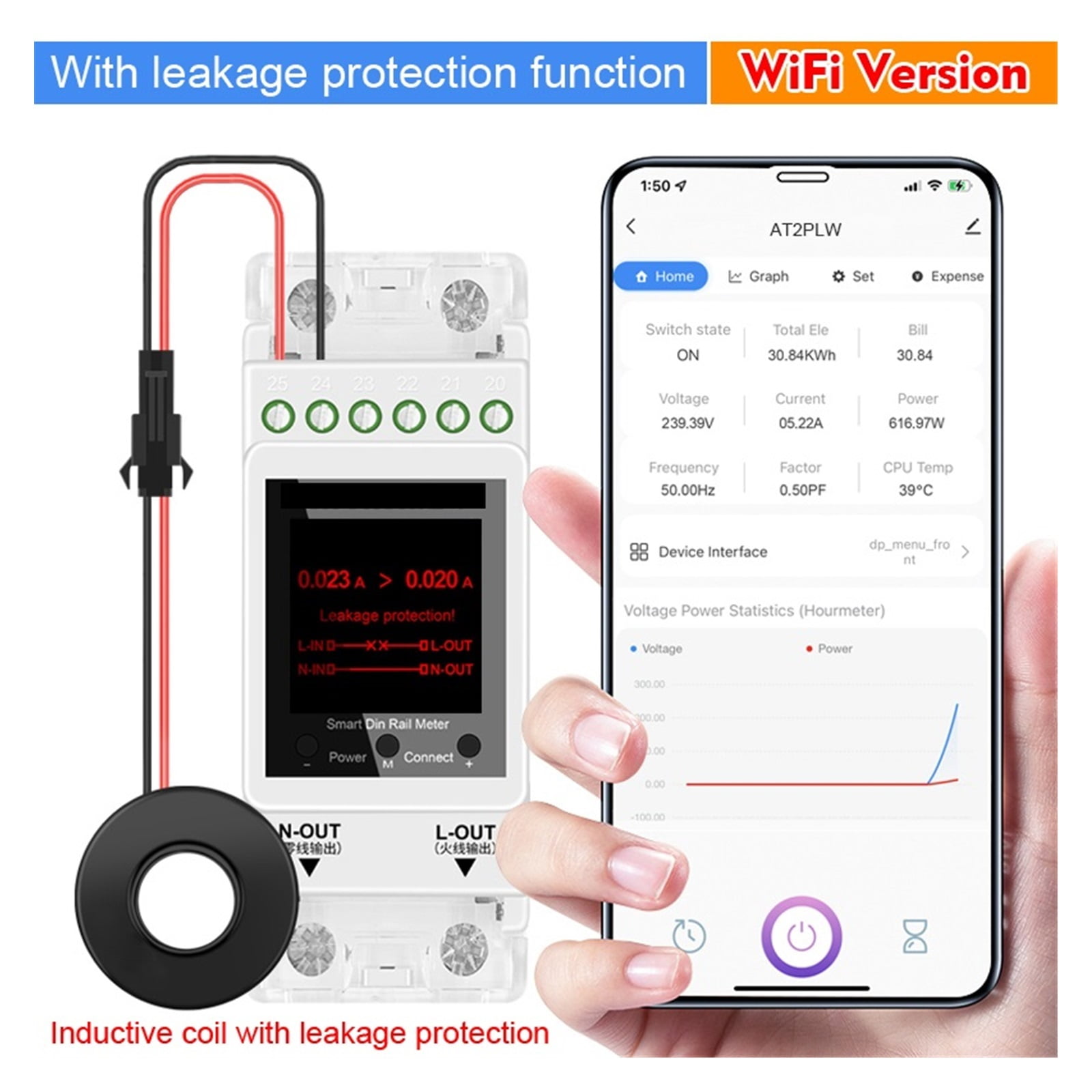 AT2PW 100A Tuya Din Rail Energy Meter Smart Switch Remote Control ...